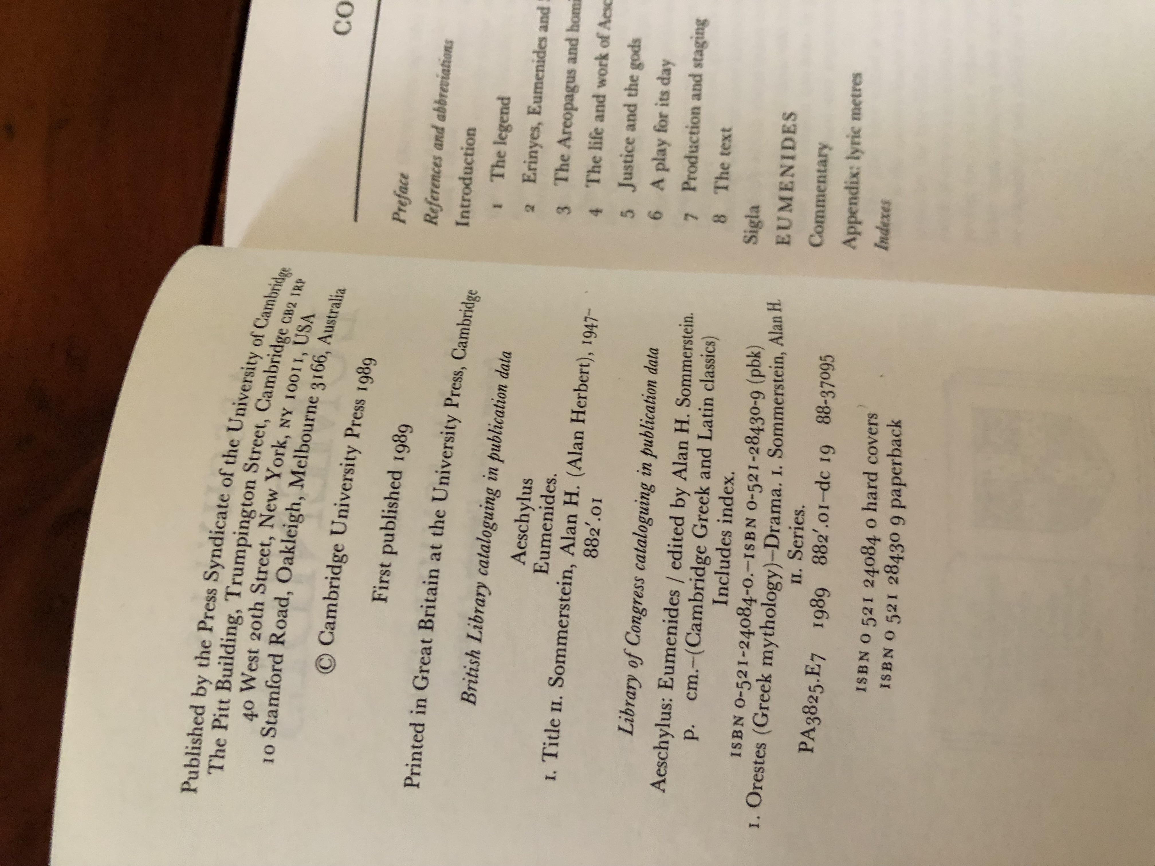 Eumenides by Aeschylus & Alan H. Sommerstein: Near Fine Soft cover ...