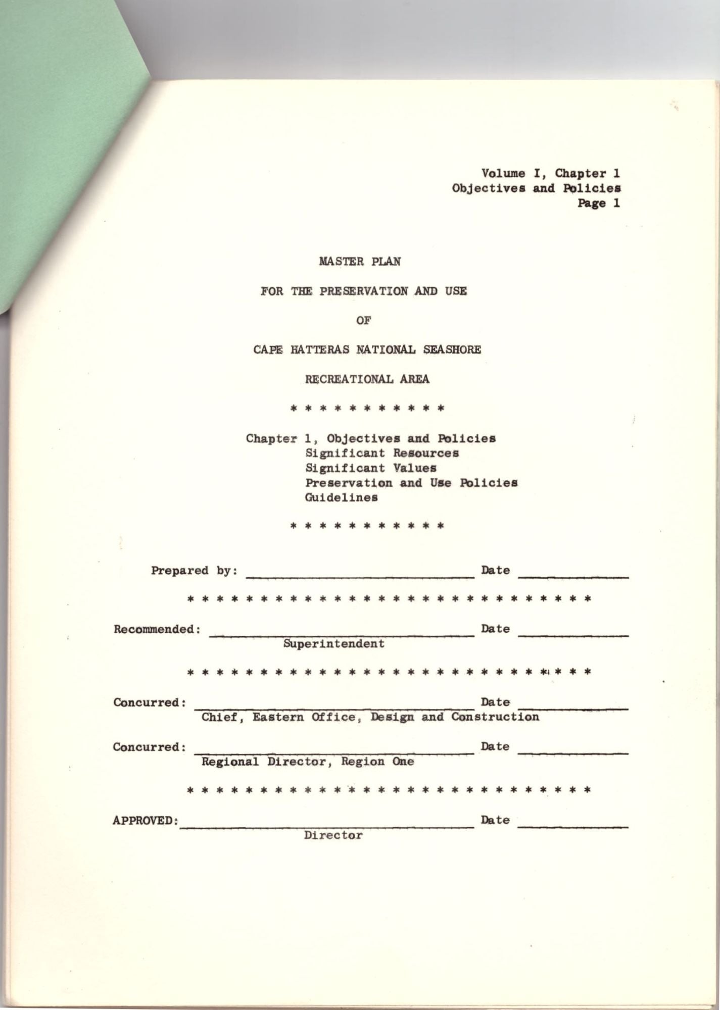 Master Plan for the Preservation of Cape Hatteras National Seashore ...