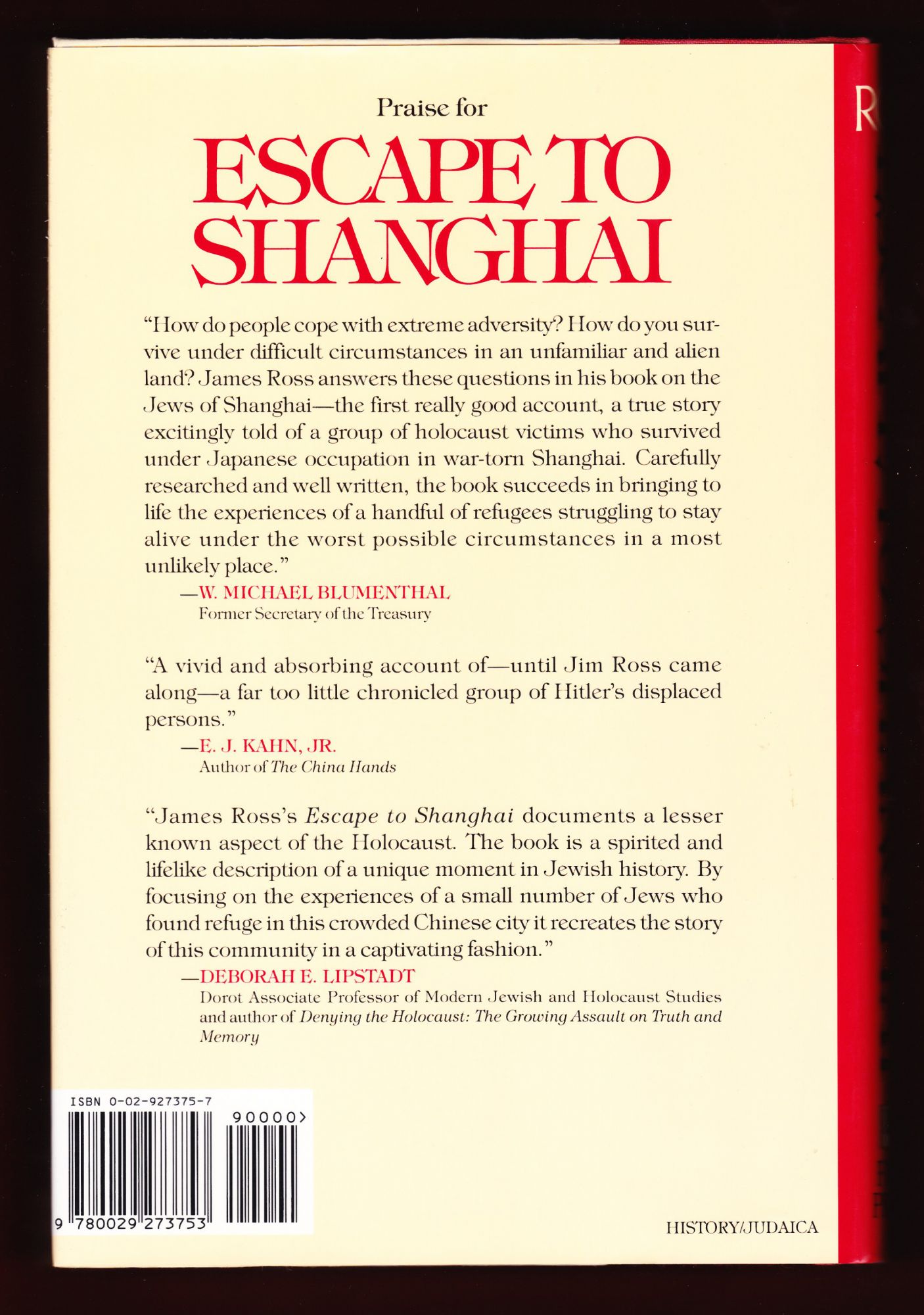 Escape to Shanghai, A Jewish Community in China by Ross, James R.: Book is fine. Large 8vo. 9-1/ ...