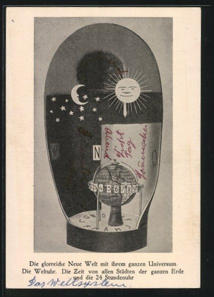 Ansichtskarte Weltuhr, Zeit von allen Städten der ganzen Erde und die ...