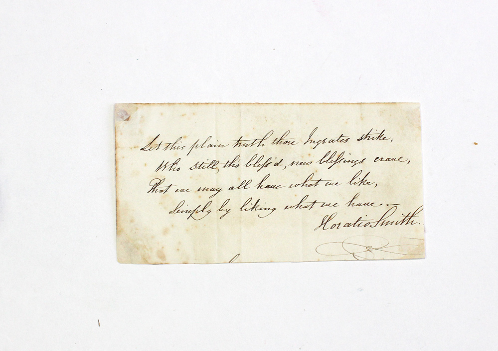 An Original Handwritten Prose Quote and Signed by Poet Horatio Smith by ...