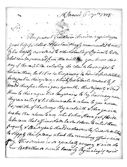 [Autograph letter signed, concerning the enlistment of soldiers ...