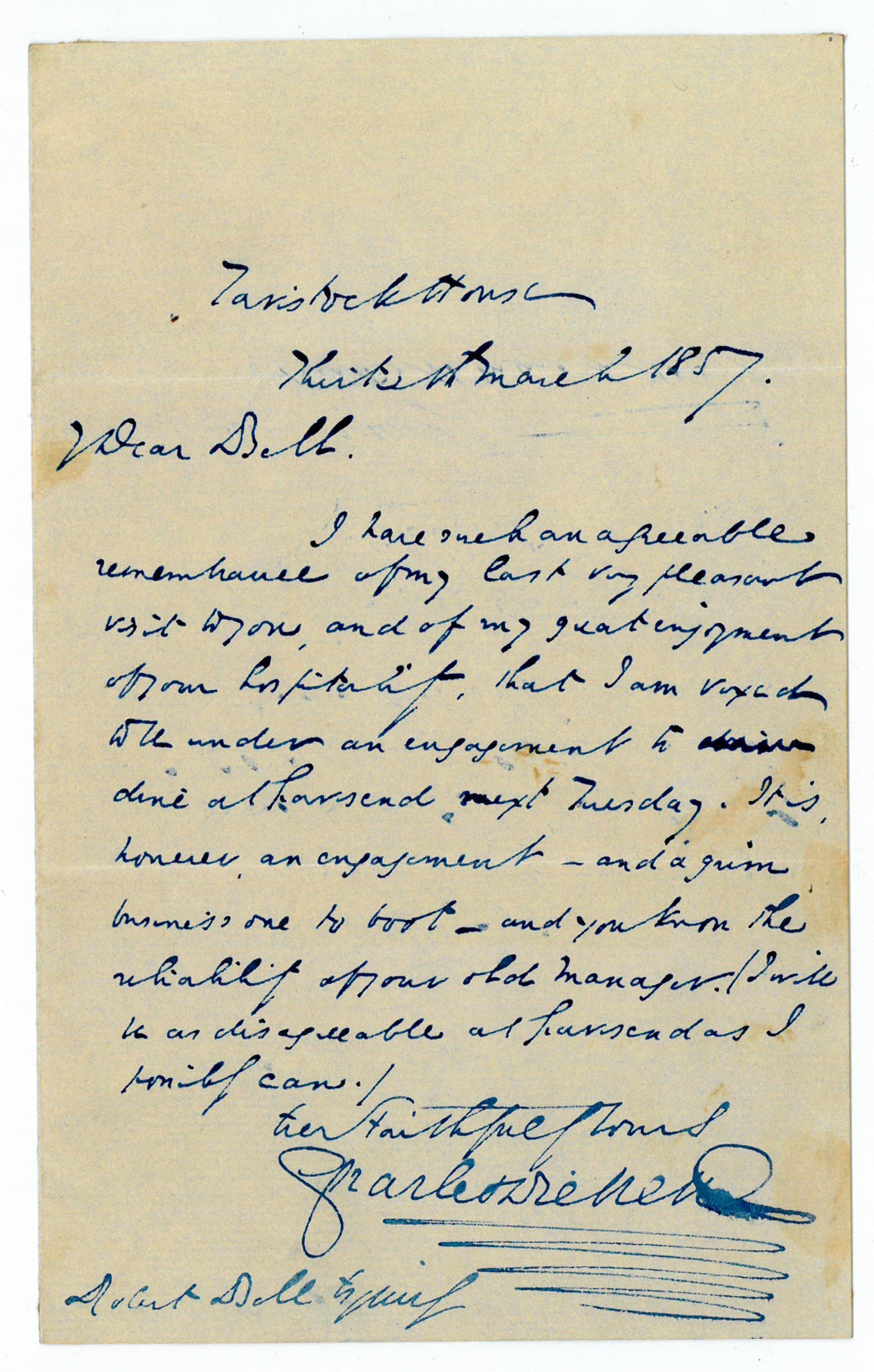 Autograph letter signed. by Dickens, Charles, English novelist (1812 ...