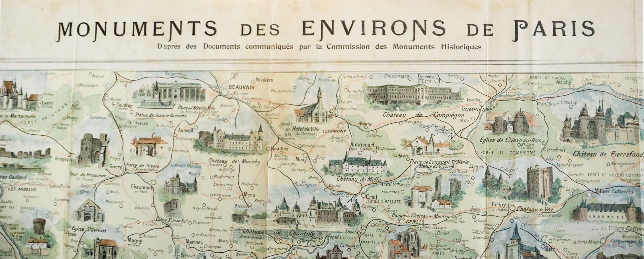 1900s Vintage French Map of Parisian Monuments + Attractions (Monuments ...