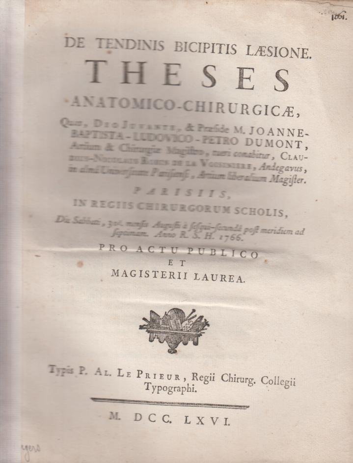 De tendinis bicipitis laesione. Theses anatomico-chirurgicae, quas, Deo ...