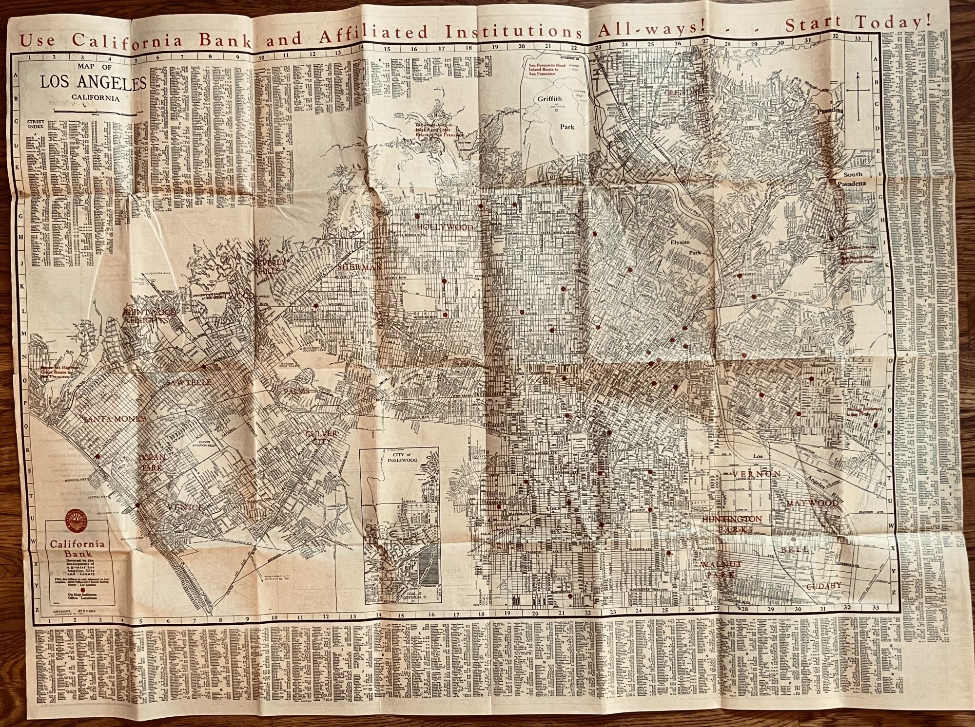 California Bank Street Map of Los Angeles and adjacent towns and cities ...