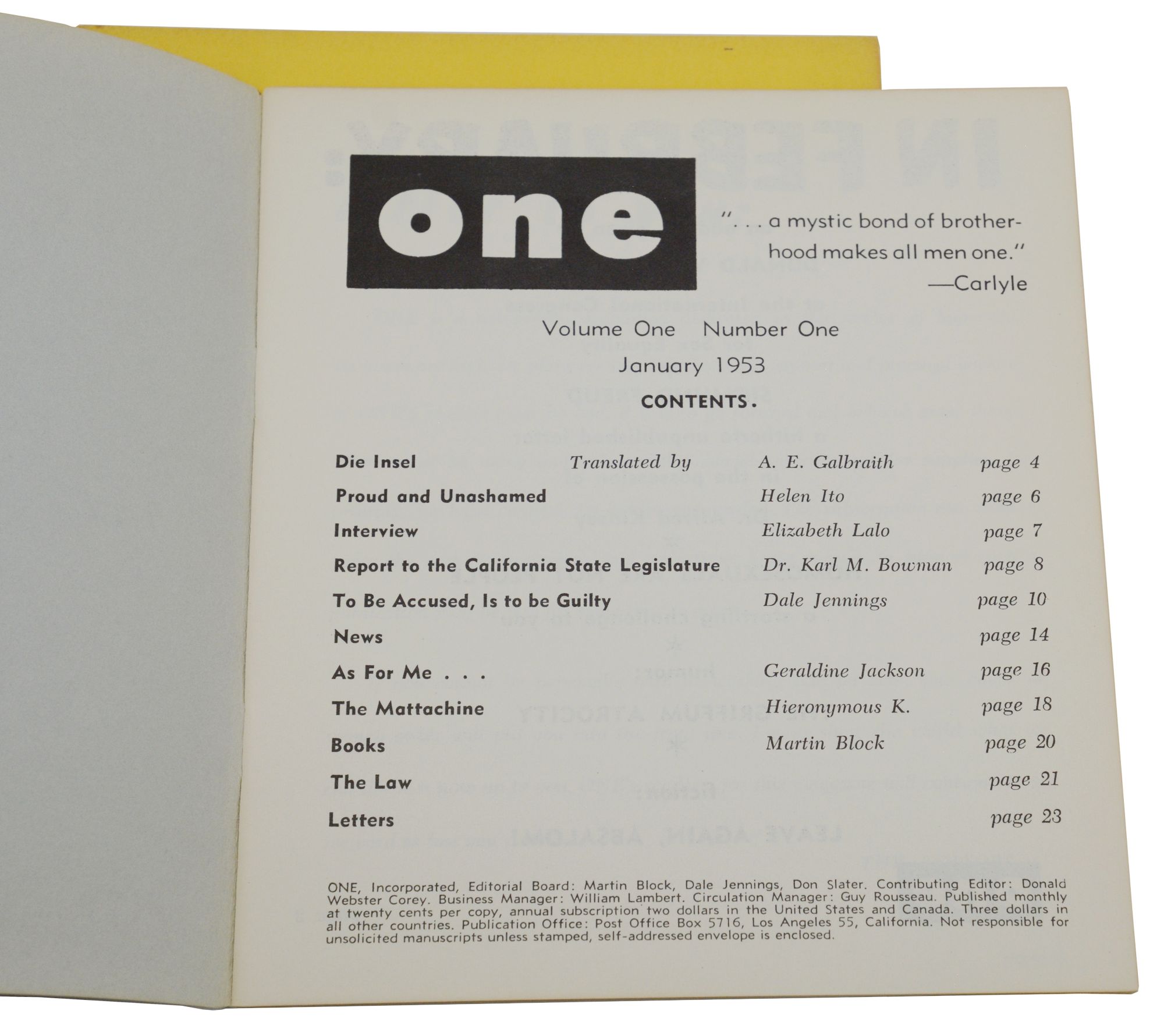 One Magazine The First Two Issues Of The Pioneering Gay Periodical By