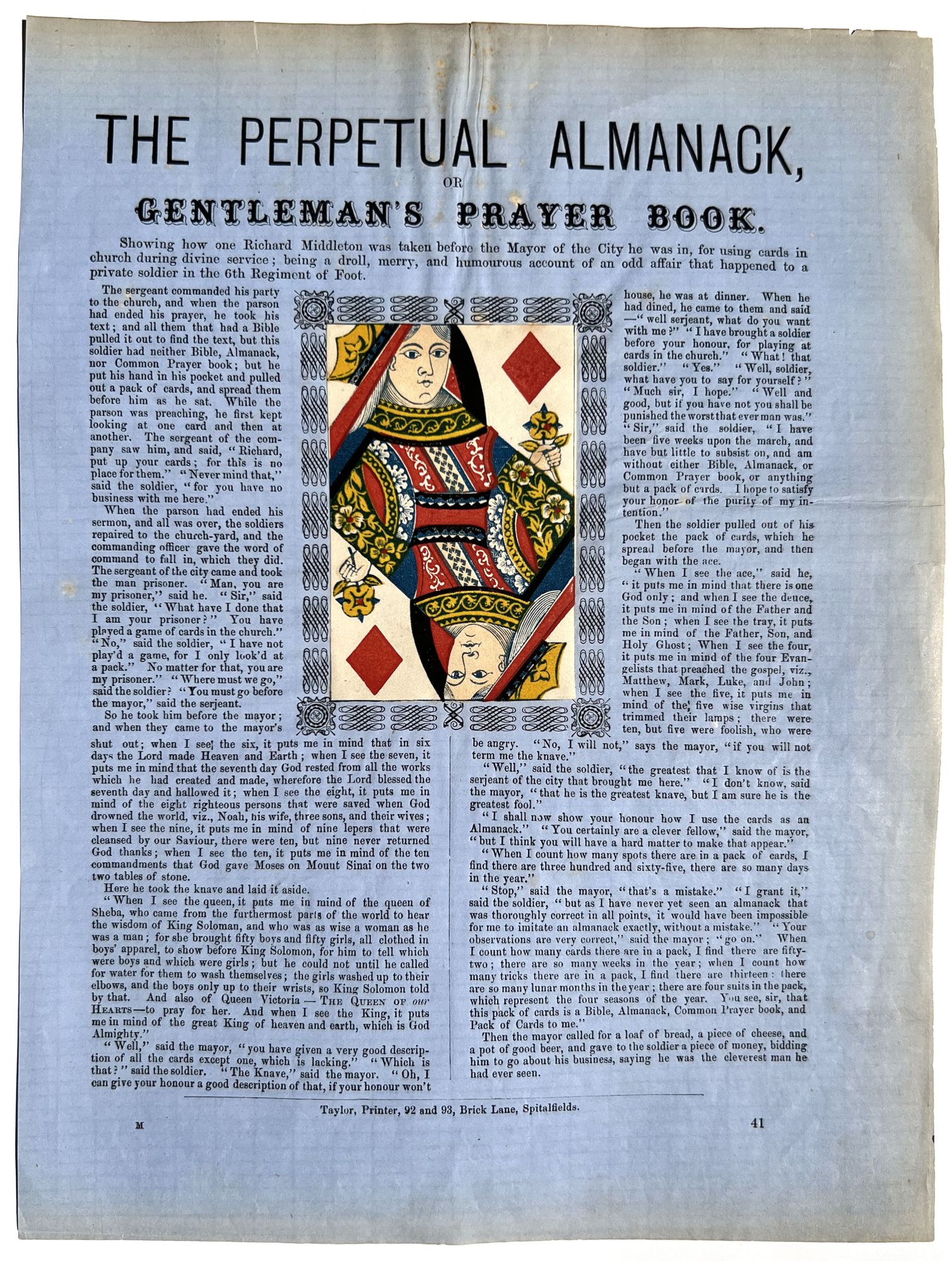 [Broadside:] The Perpetual Almanack, or Gentleman's Prayer Book With ...
