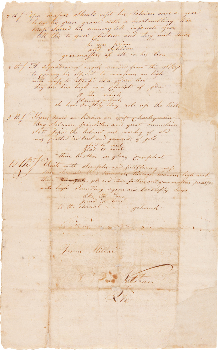 [CONTEMPORARY MANUSCRIPT POEM IN TEN STANZAS, MOURNING THE RECENT DEATH ...