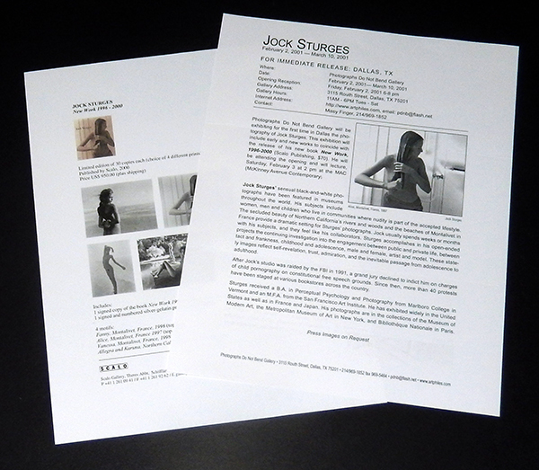 Jock Sturges: New Work, 2001 Exhibition Press Release and Limited ...
