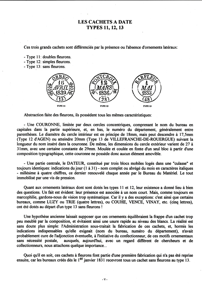 Catalogue des cachets à date types 11-12-13-14-15. Bureaux de direction ...