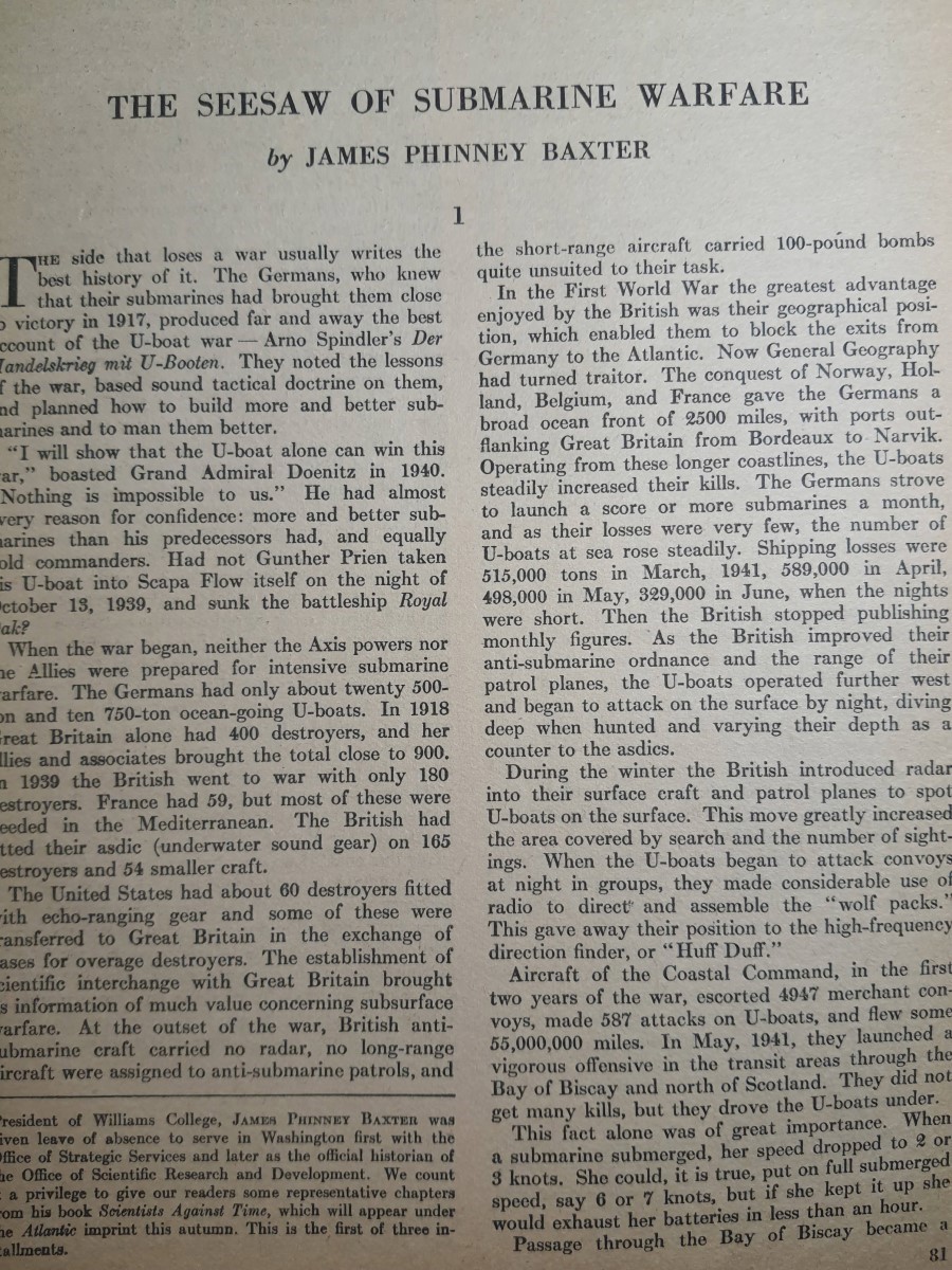 Article: the Seesaw of Submarine Warfare by Baxter, James Phinney ...