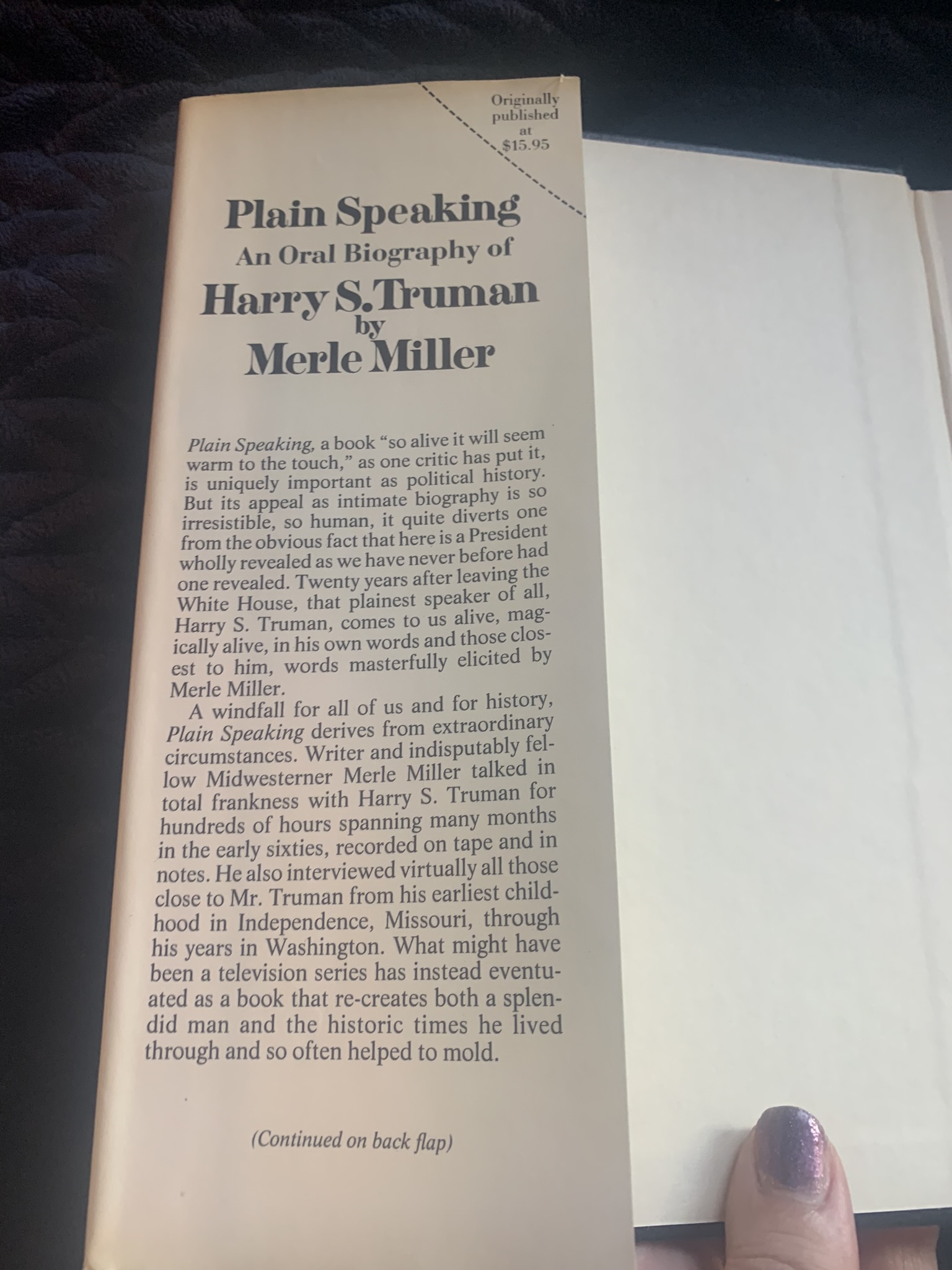 Plain Speaking by Miller, Merle: Very Good Hardcover (1985) 1st Edition. | Manitou Books