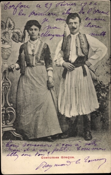 Ansichtskarte / Postkarte Ehepaar in griechischer Volkstracht, Portrait ...