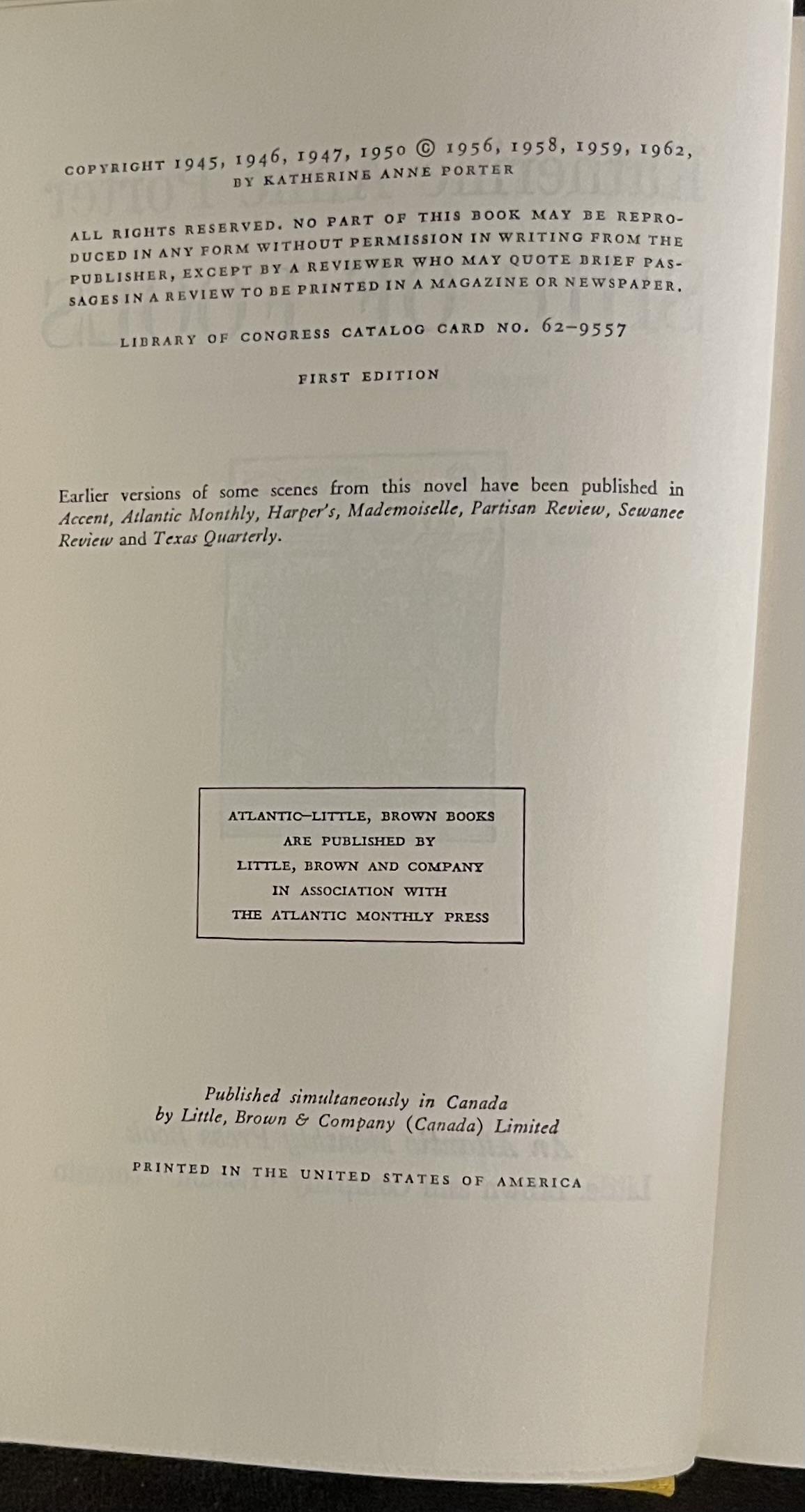 Ship of Fools by Porter, Katherine Anne: Near Fine Hardcover (1961) 1st ...