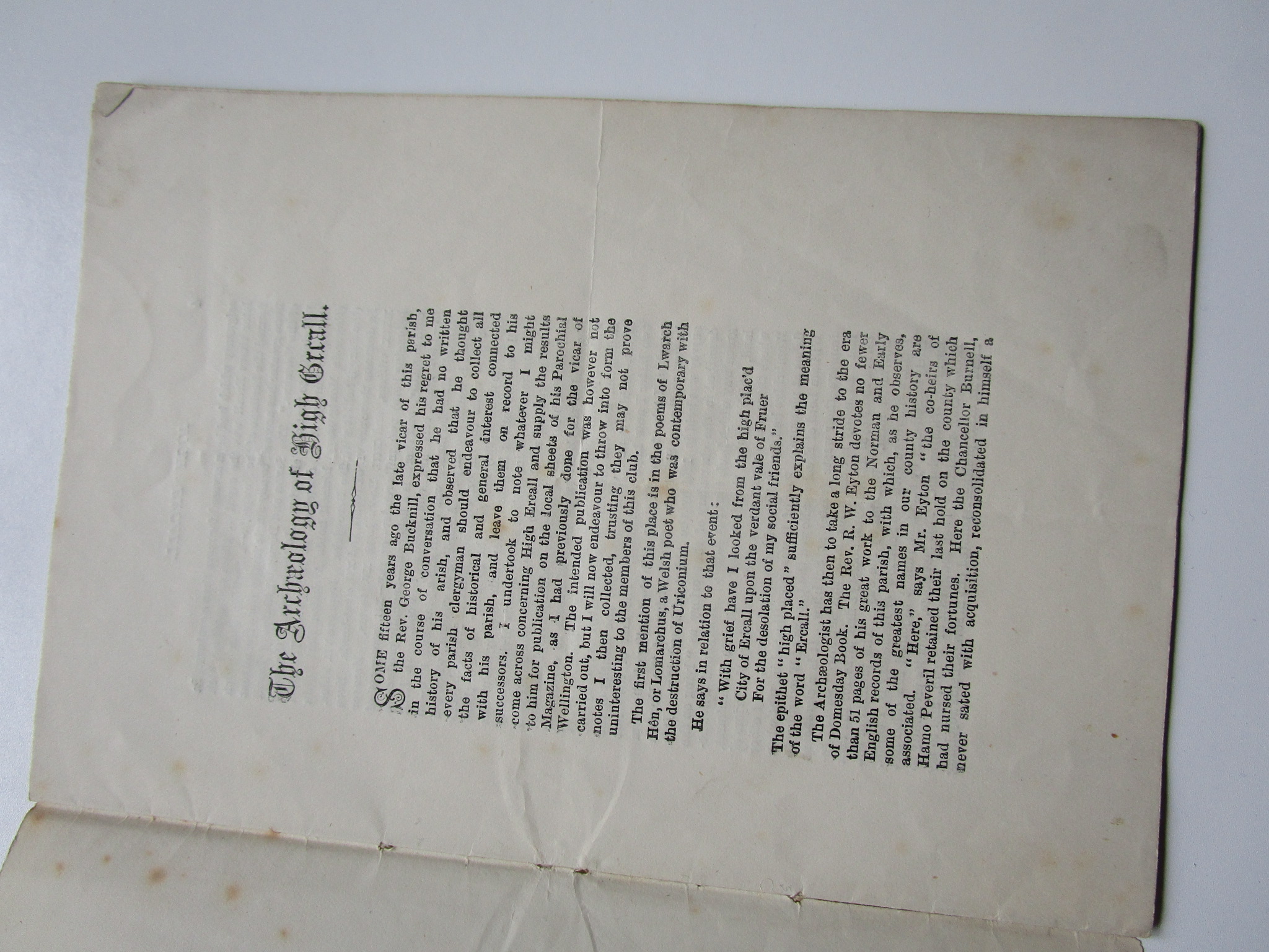 THE ARCHAEOLOGY OF HIGH ERCALL SHROPSHIRE A Paper read at the July ...