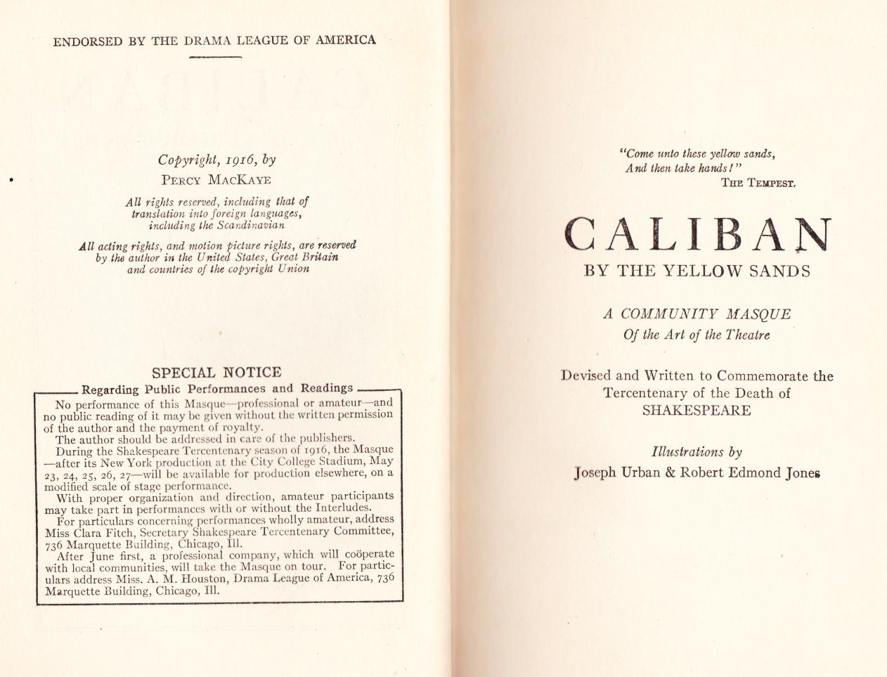 Caliban by the Yellow Sands, A Community Masque by Mackaye, Percy: Very ...