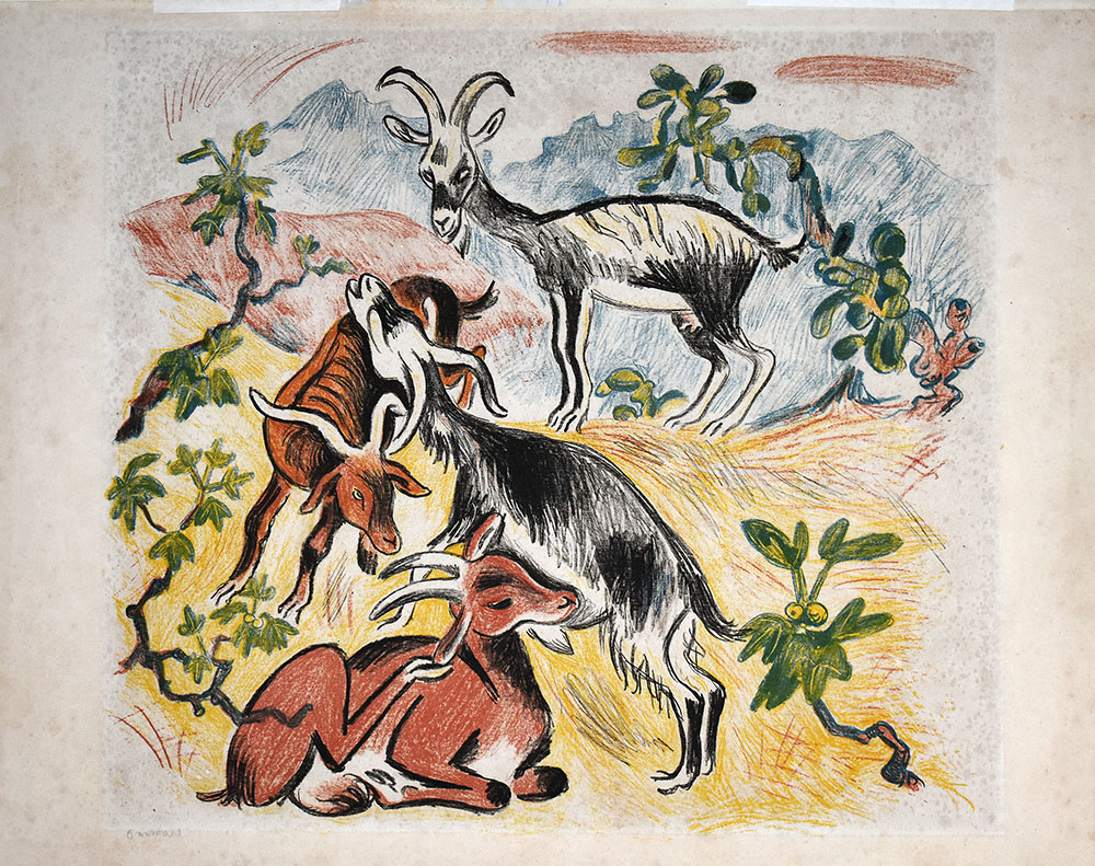 Ziegen. [1921]. [Signierte Original-Farblithografie / signed original ...