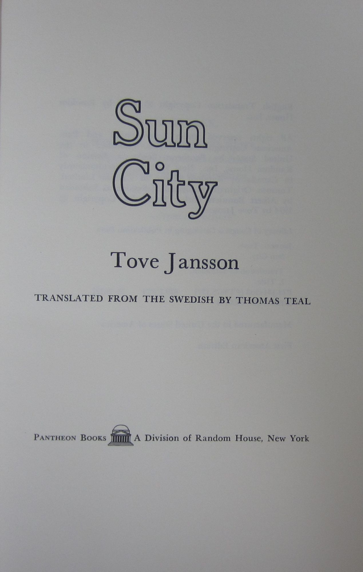 Sun City A Novel by Tove Jansson: fine/fine Hardcover (1976) First ...
