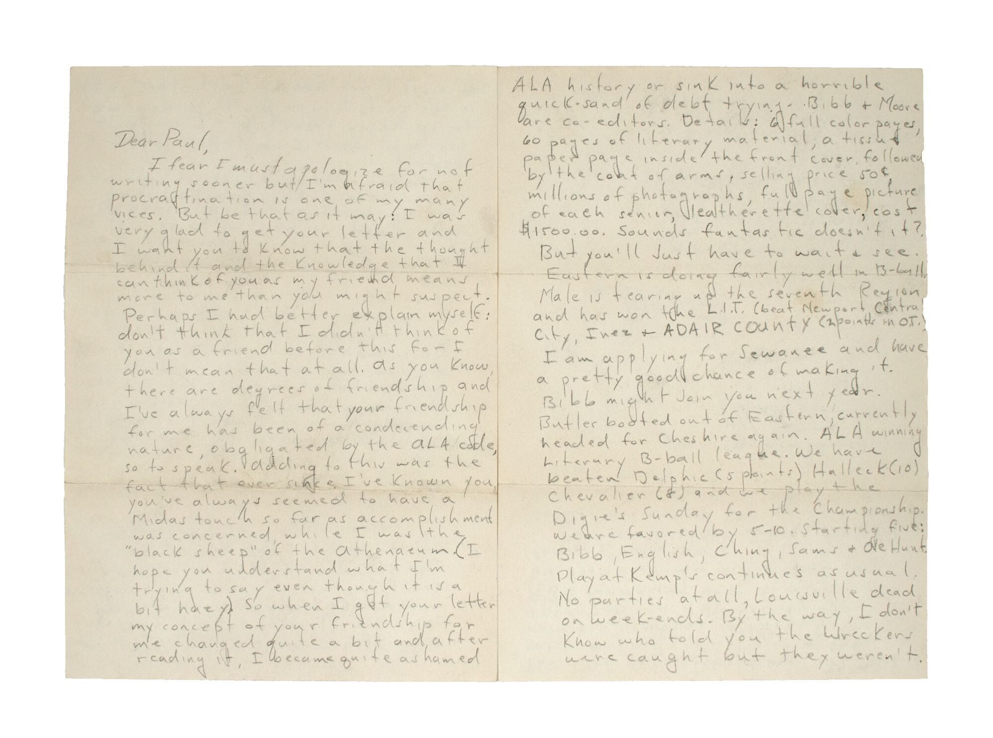 Autograph letter, signed "Hunter S Thompson", to his friend Paul ...