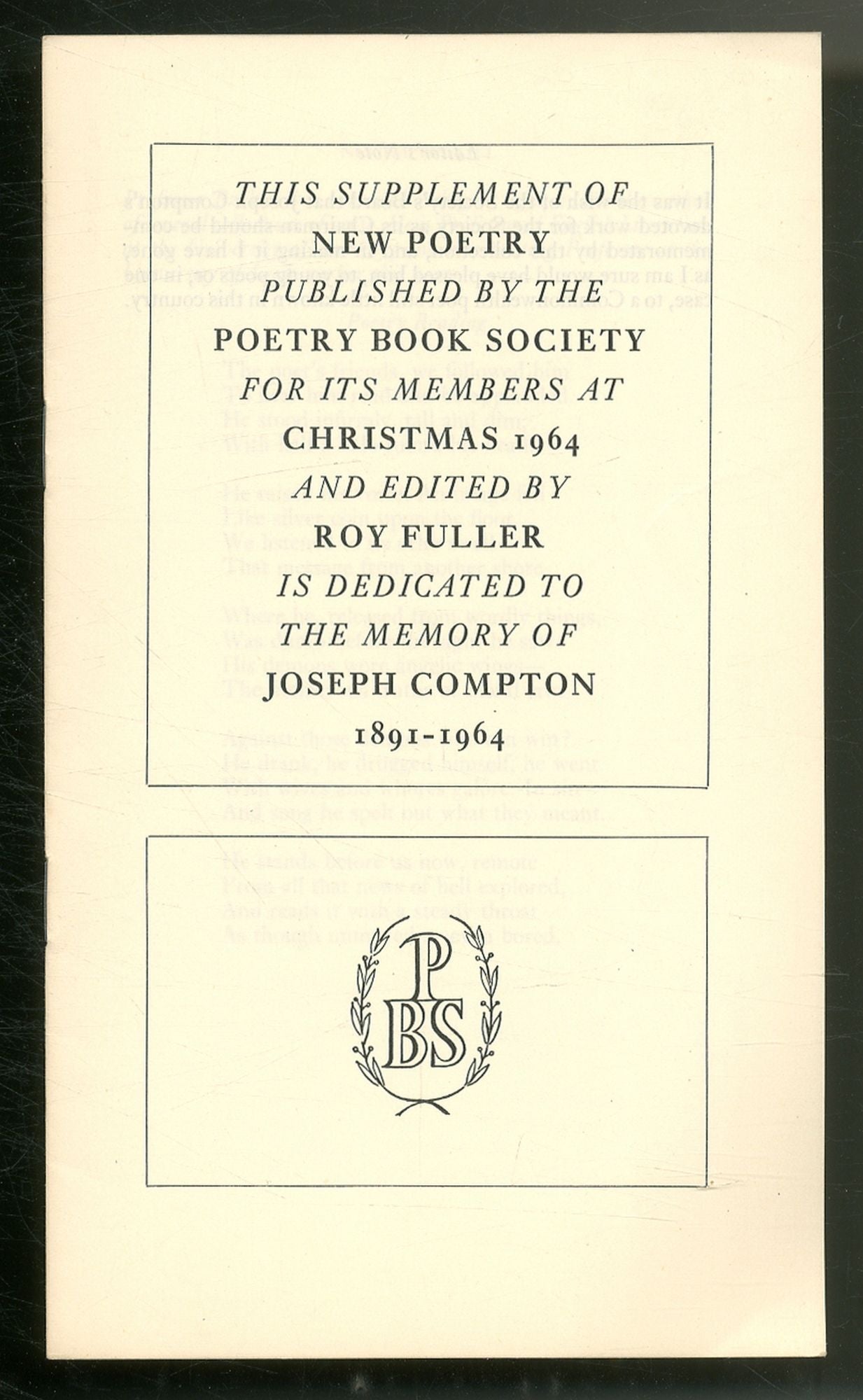 Supplement of New Poetry by FULLER, Roy, edited by (Nissim Ezekiel ...