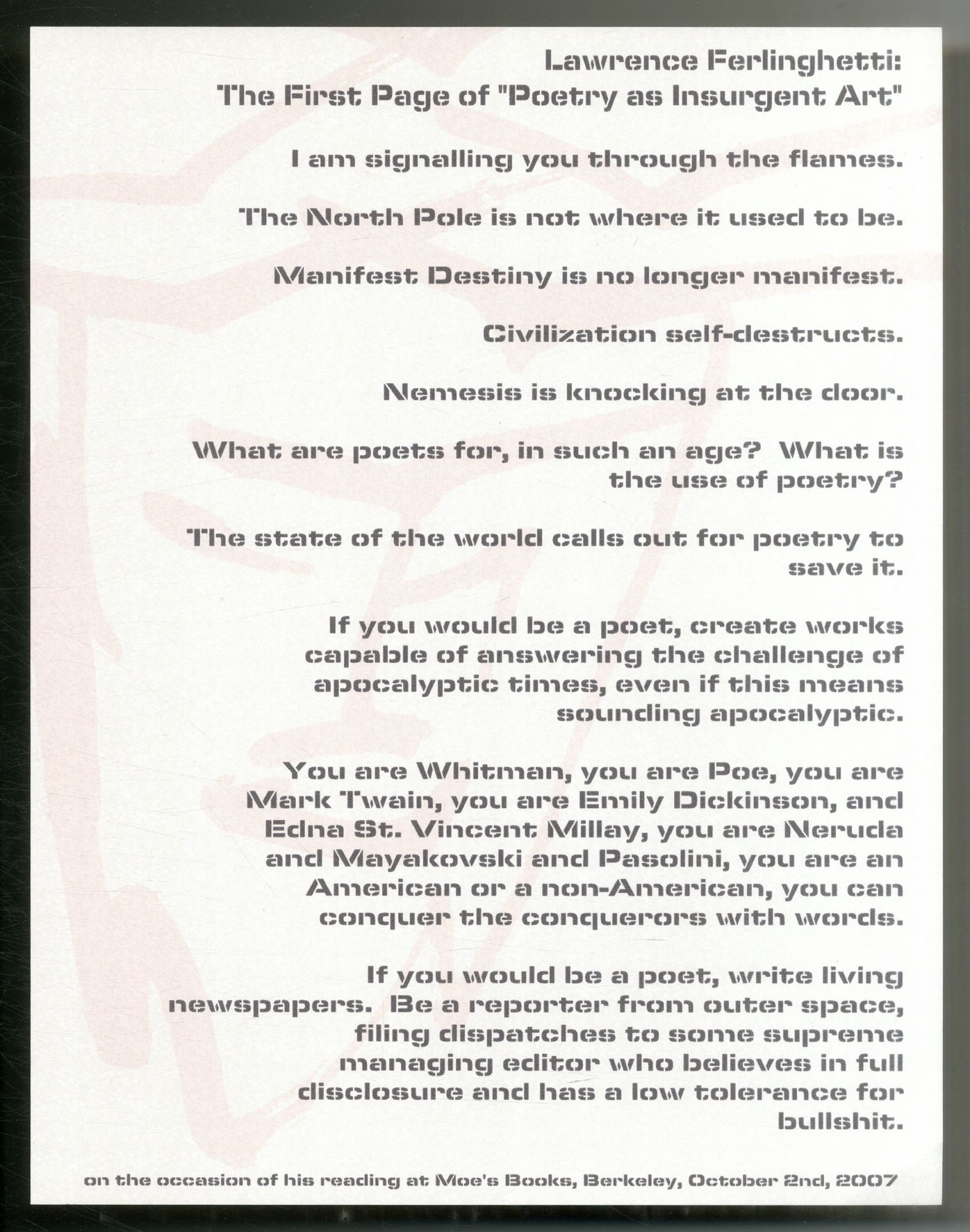 The First Page of Poetry as Insurgent Art by FERLINGHETTI, Lawrence ...