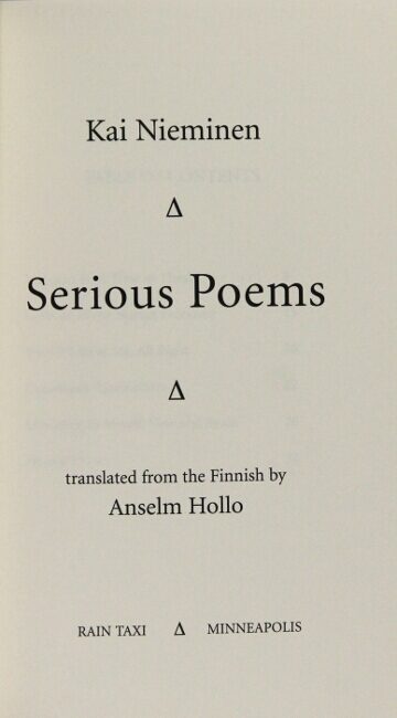 Serious poems by Nieminen, Kai: (2000) | Rulon-Miller Books (ABAA / ILAB)
