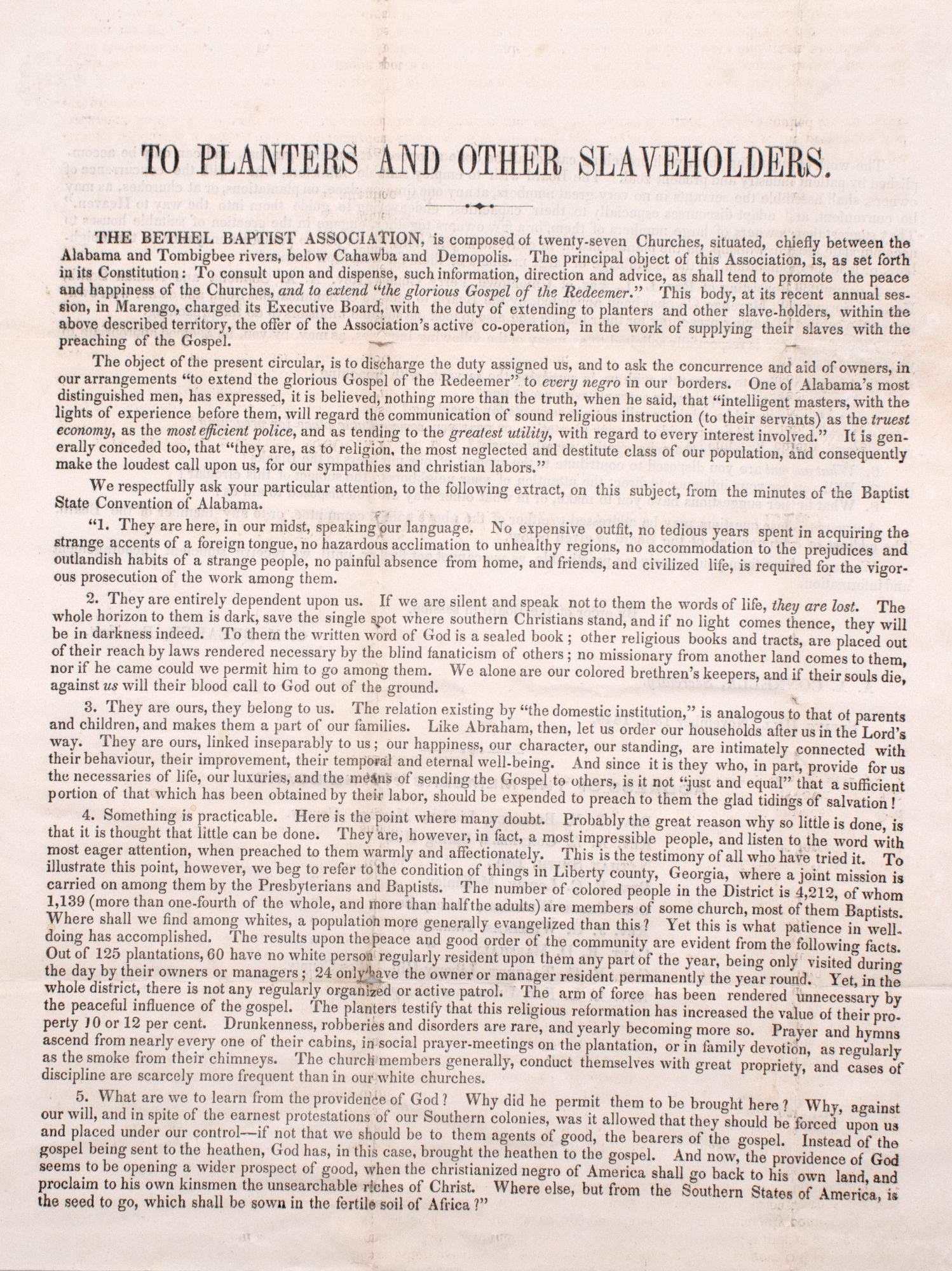 To Planters and Other Slaveholders [caption title] by (Alabama) Breaker ...