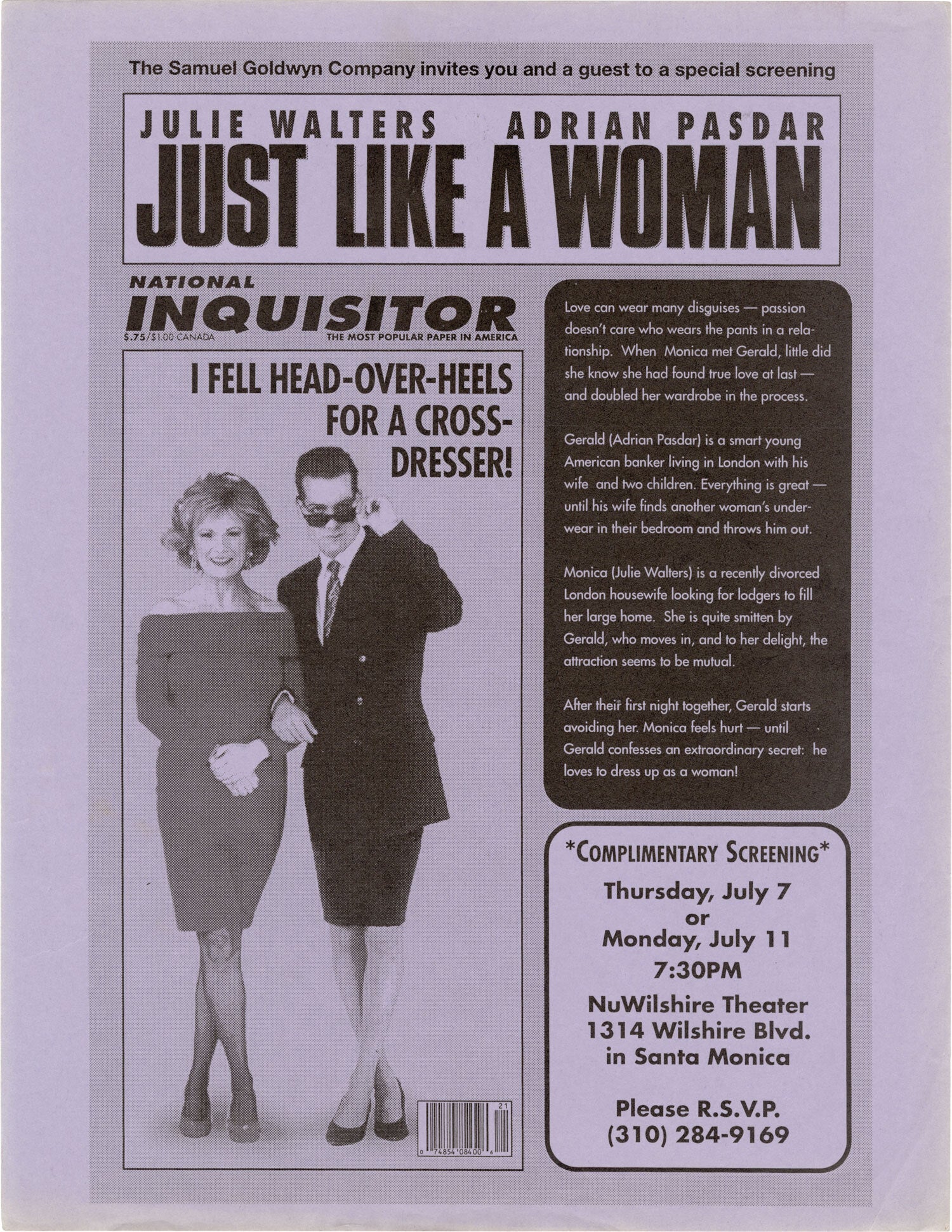 Just Like a Woman (Original flyer for complimentary screenings of the ...