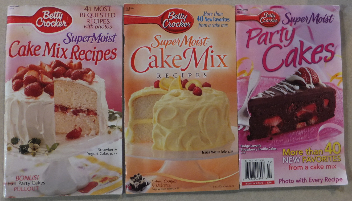 BETTY CROCKER RECIPE MAGAZINES APRIL 2002 2004 2006 PARTY CAKES & CAKE ...