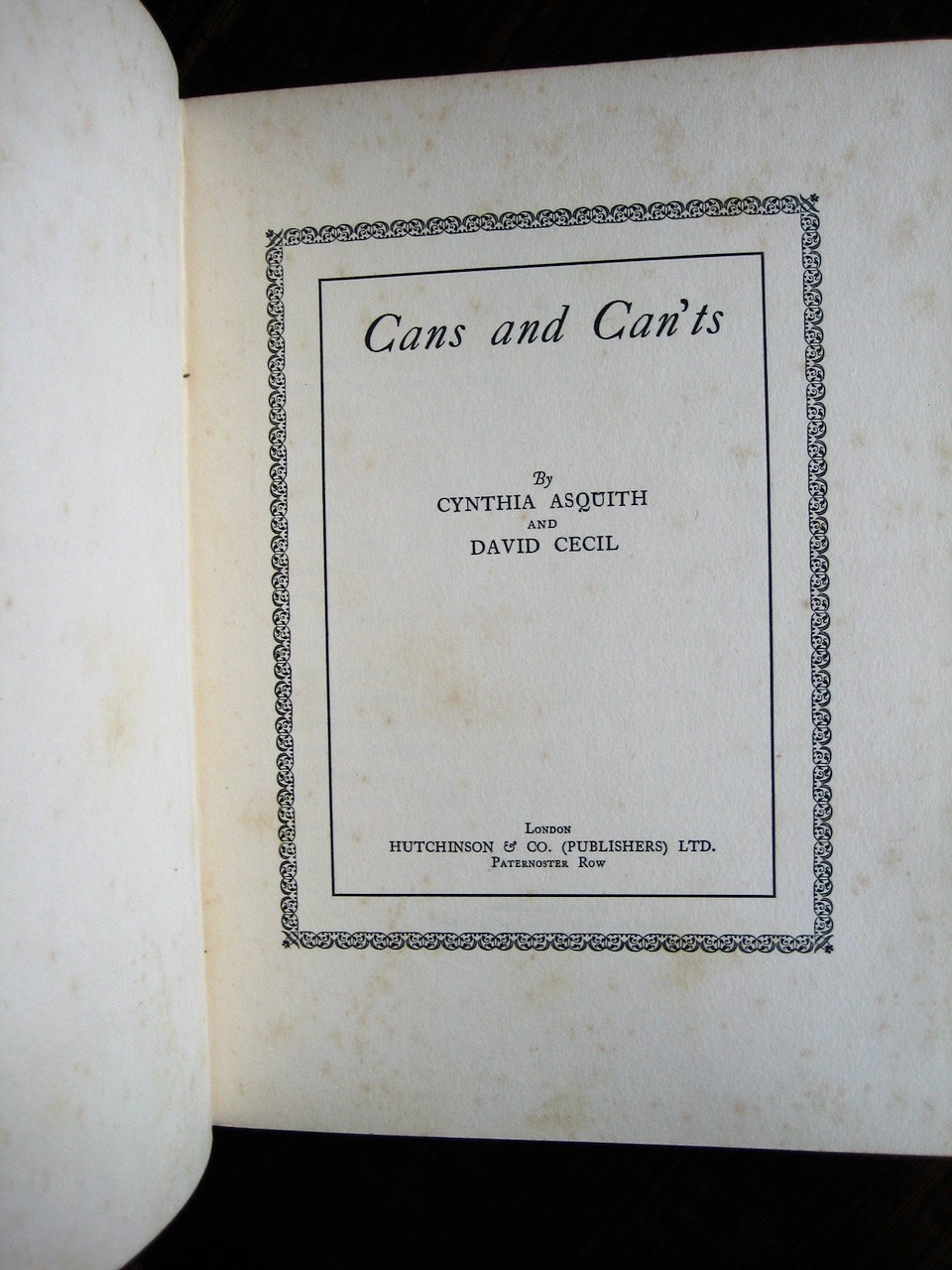 Cans and Can'ts: [a game] by Lady Cynthia ASQUITH & Lord David CECIL ...