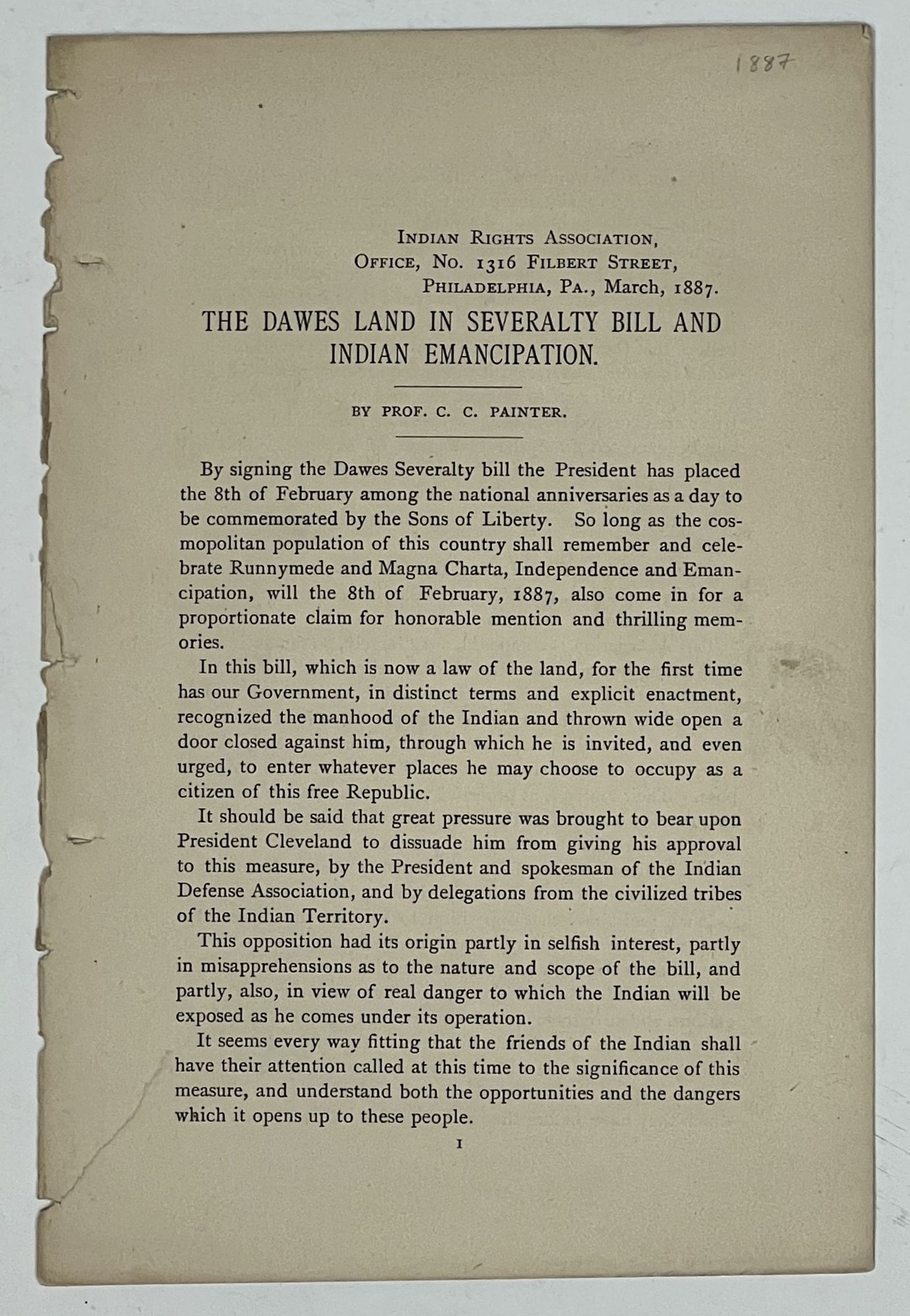 The DAWES LAND In SEVERALTY BILL And INDIAN EMANCIPATION by [Indian ...