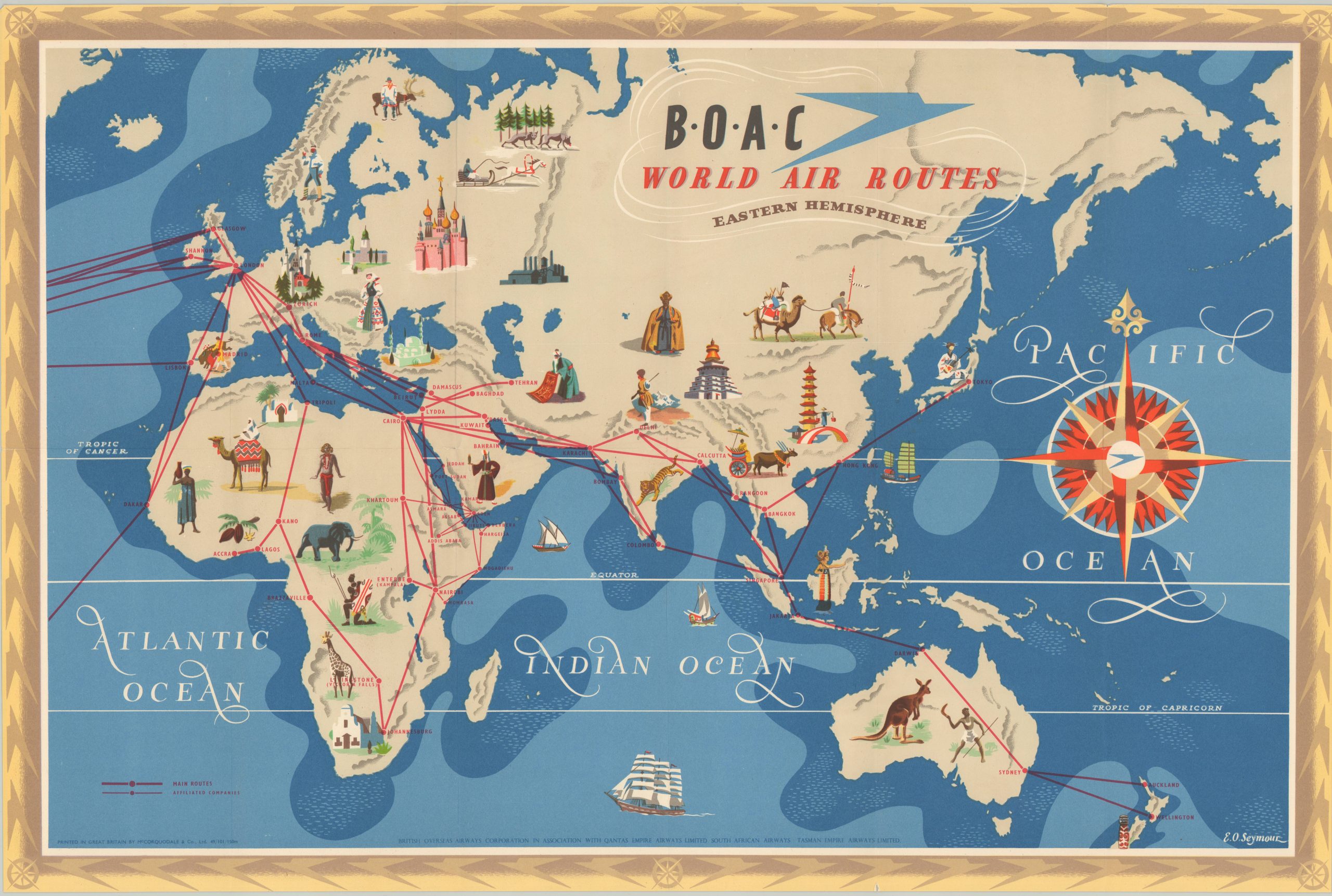 BOAC World Air Routes Western Hemisphere & Eastern Hemisphere ...
