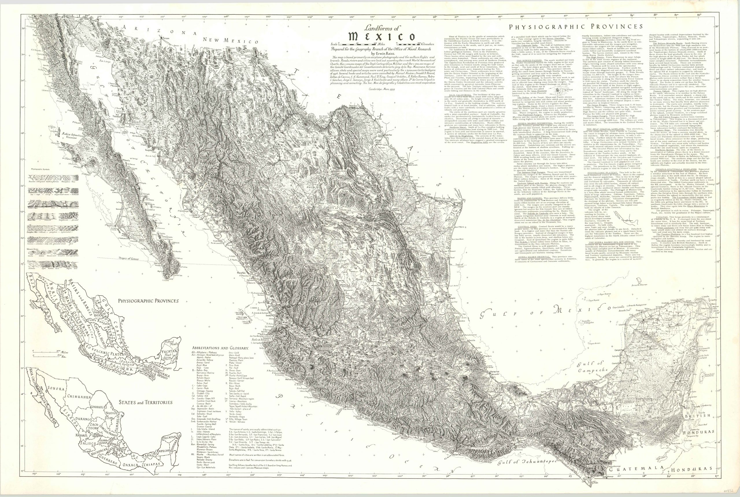 Landforms of Mexico Immaculately detailed physiographic map of Mexico ...