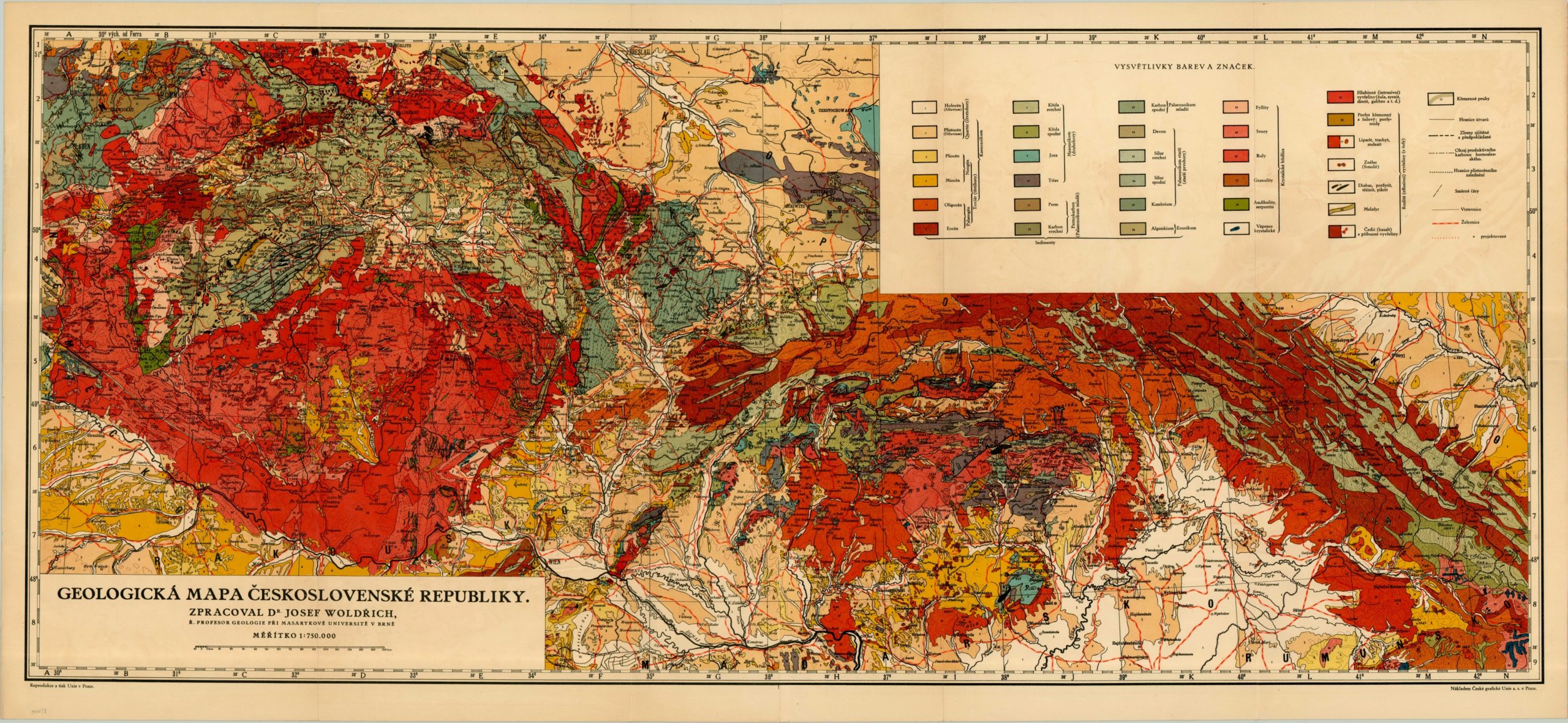 Geologicka Mapa Ceskoslovenske Republiky - Large and striking geologic ...