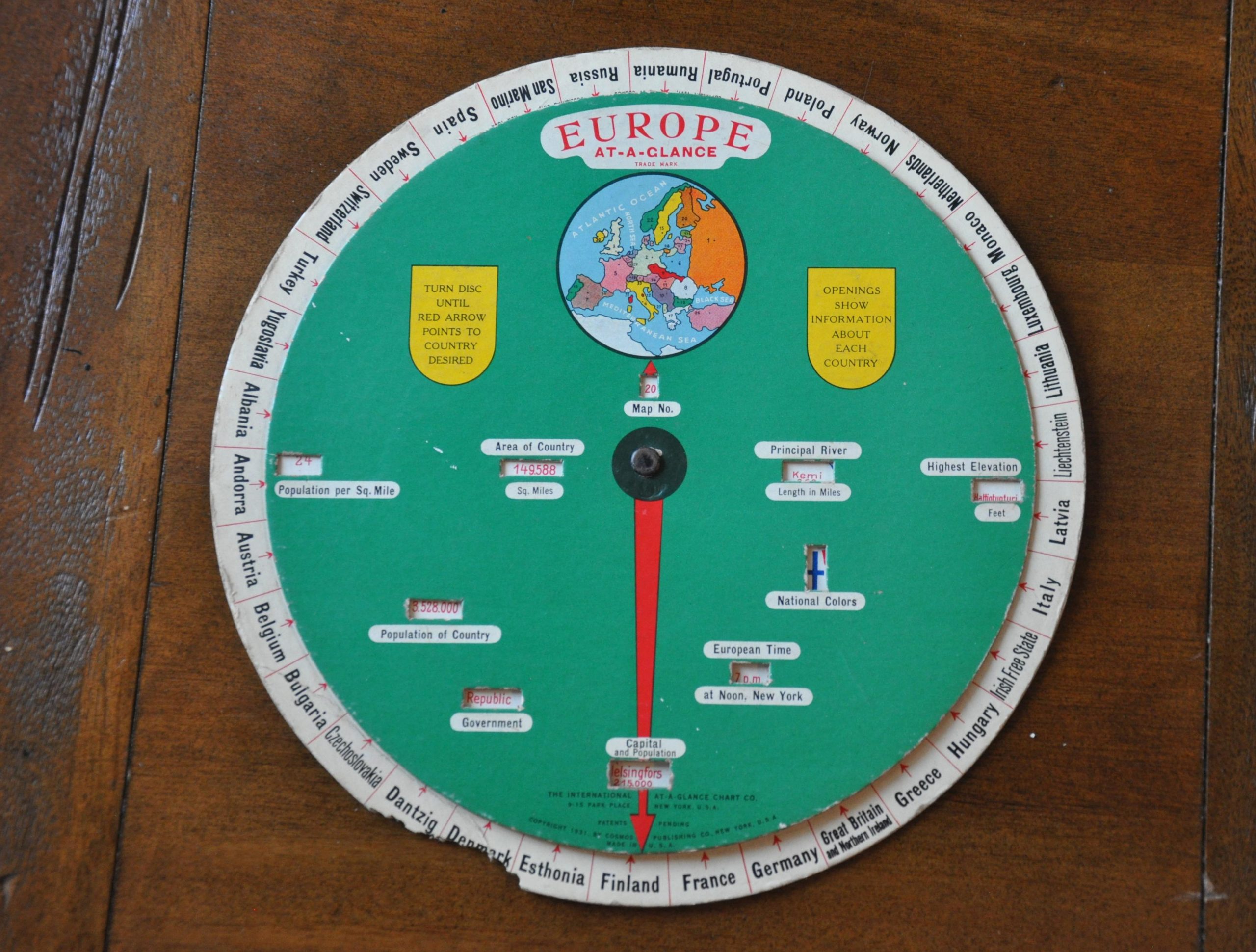 Europe At-A-Glance - Interwar volvelle showing data related to 34 ...