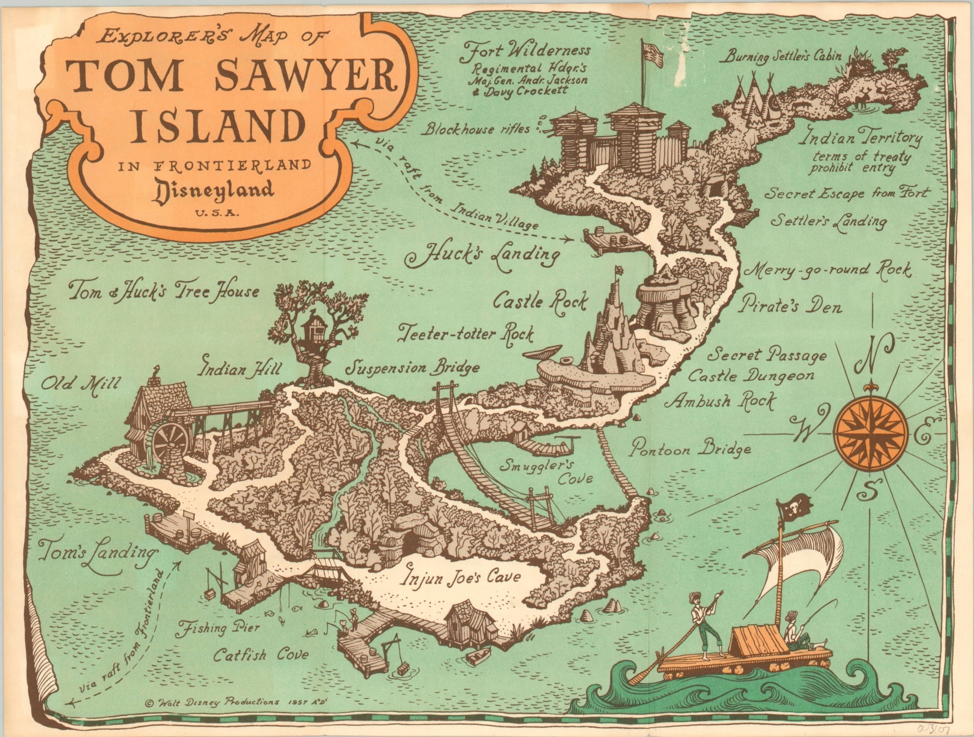 Explorer's Map of Tom Sawyer Island - Pictorial map of one of Frontierland's top attractions. by ...