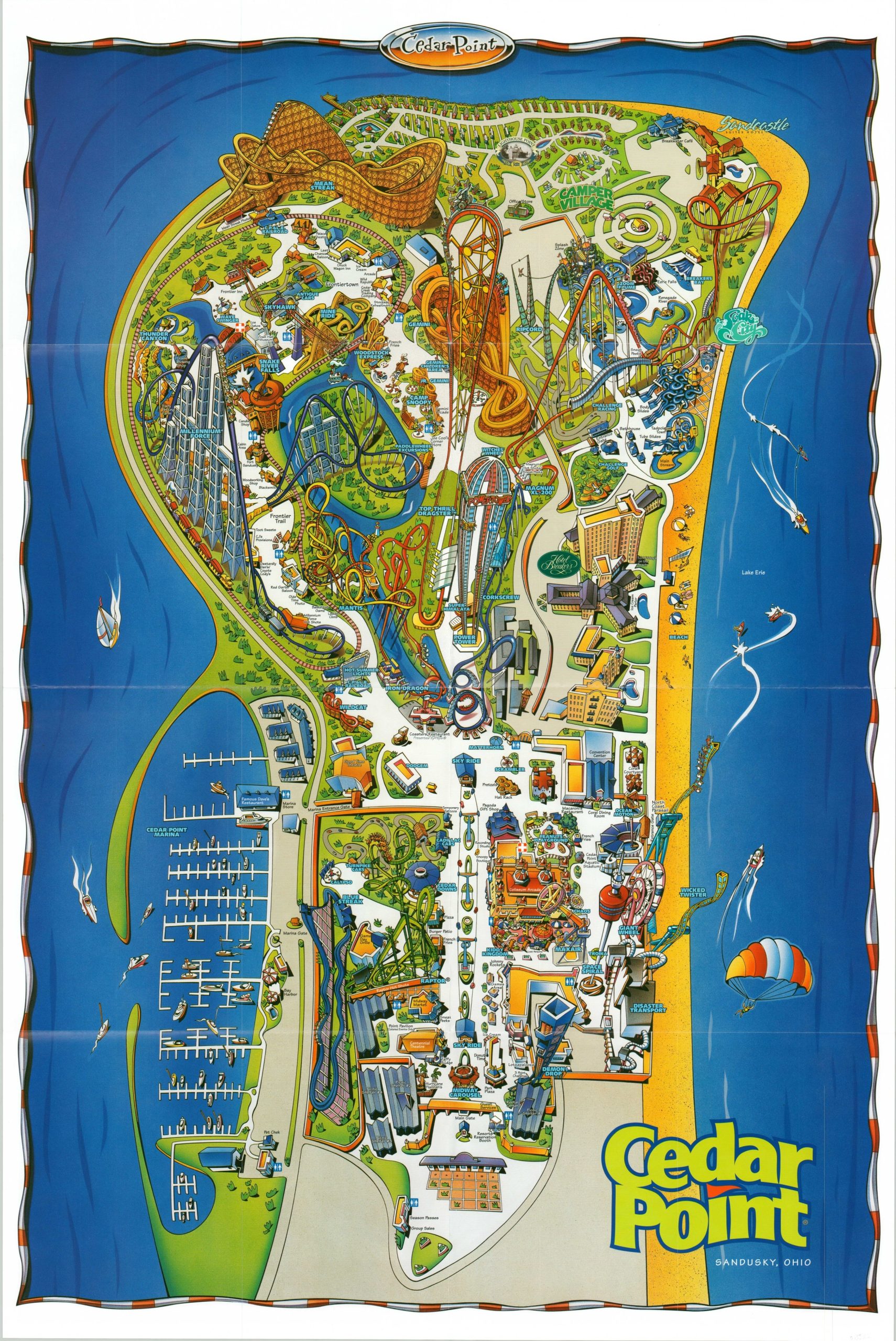 Cedar Point Sandusky Ohio - Souvenir bird's eye view of Cedar Point ...