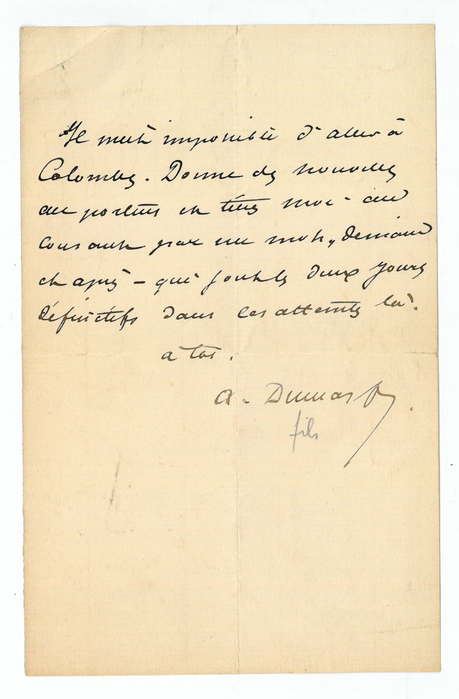 2 autograph letters signed. by Dumas, Alexandre (fils), French writer ...