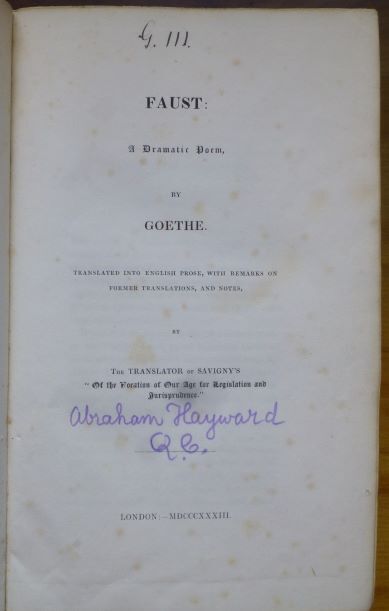 FAUST: A Dramatic Poem by Goethe [Johann Wolfgang von]: (1833) | Sumner ...