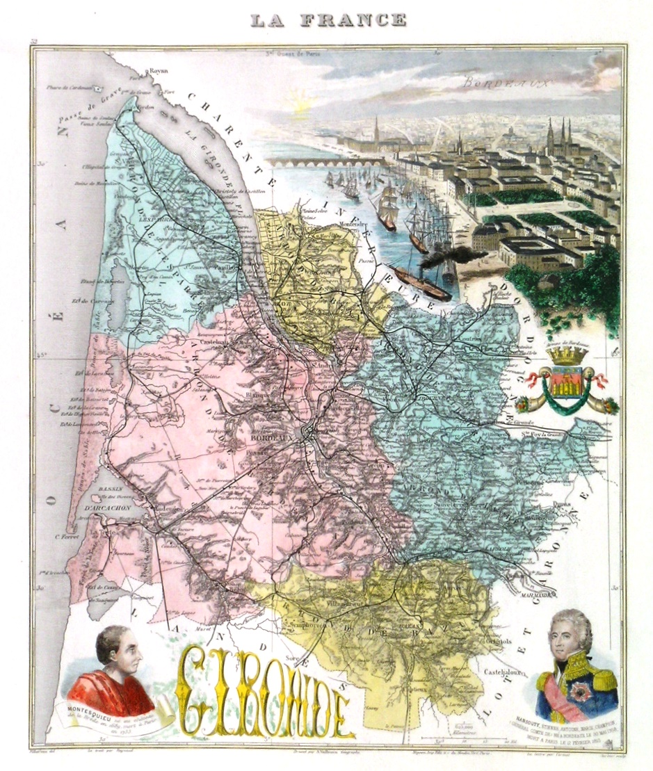 'LA FRANCE'. Detailed map of thewine region ca. 35 miles around ...