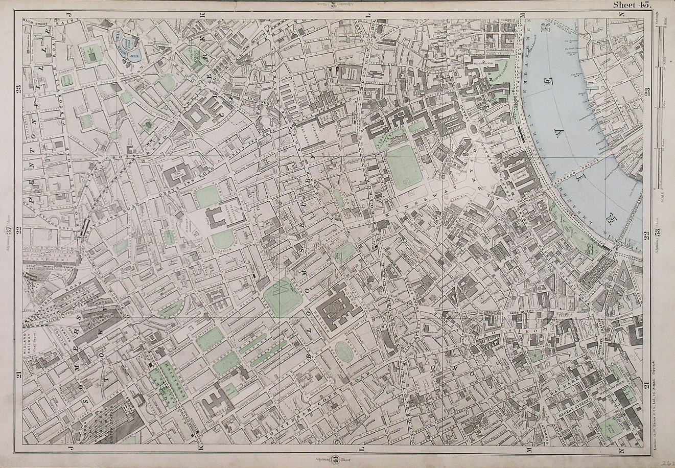 [SOMERSTOWN, CLERKENWELL, BLOOMSBURY, STRAND] . Detailed map from Bacon ...