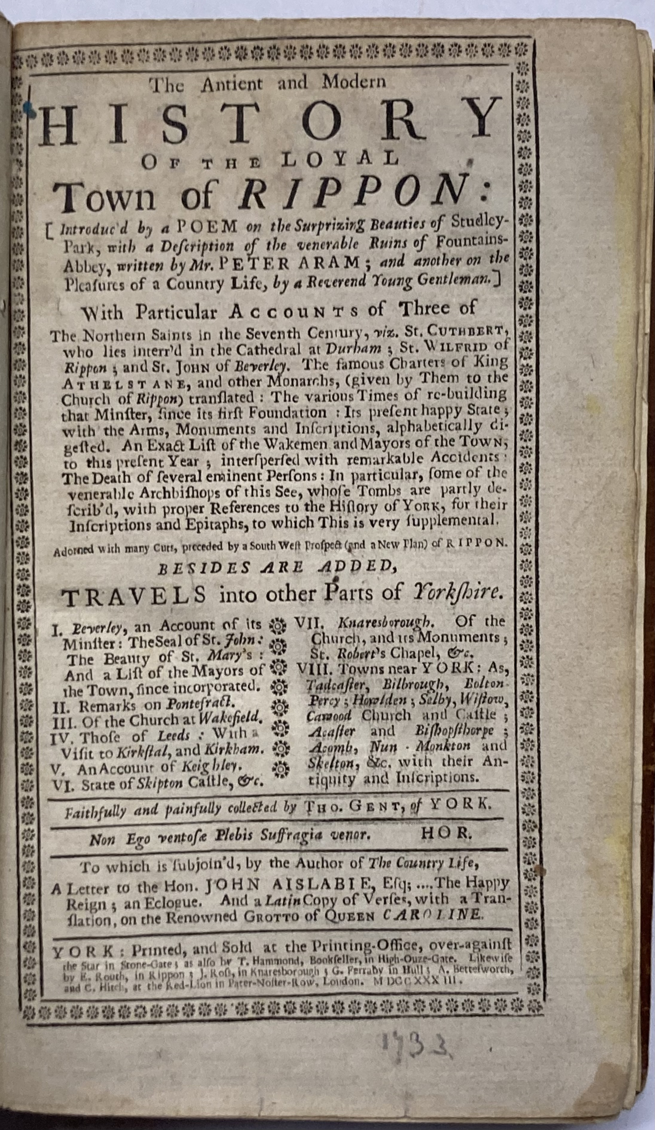 The Ancient and Modern History of the Loyal Town of Rippon by Gent ...