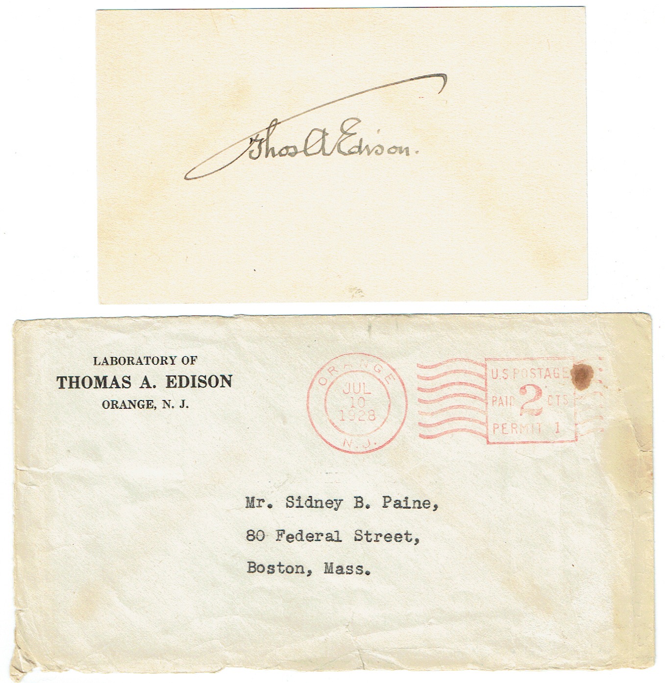 Signature on a card ThoAEdison". von Edison, Thomas A., American ...