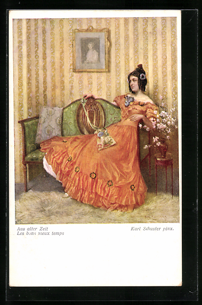 Künstler-Ansichtskarte Karl Maria Schuster: Aus alter Zeit, Junge Dame ...