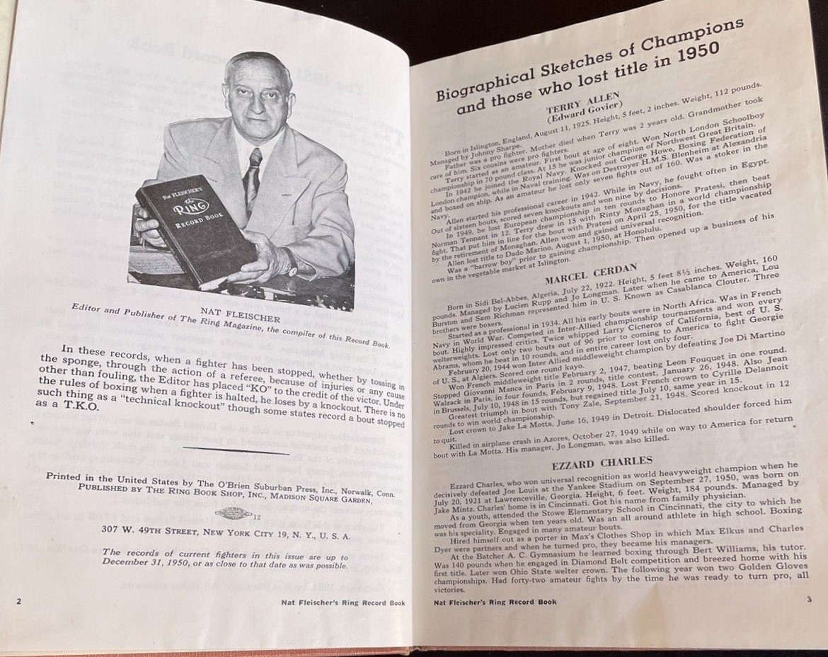 1951 Nat Fleischer's Boxing Encyclopedia The Ring Record Book by Nat ...