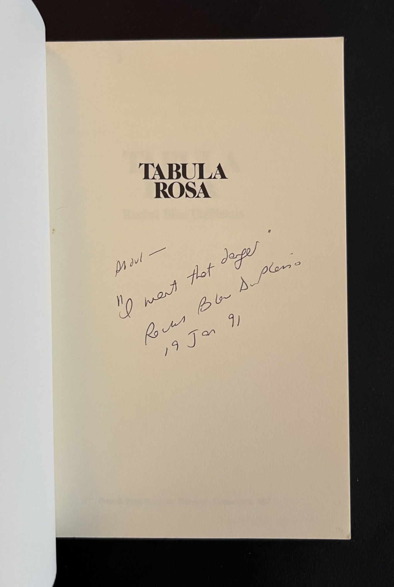 TABULA ROSA by DuPlessis, Rachel Blau: Very Good binding Soft Cover ...