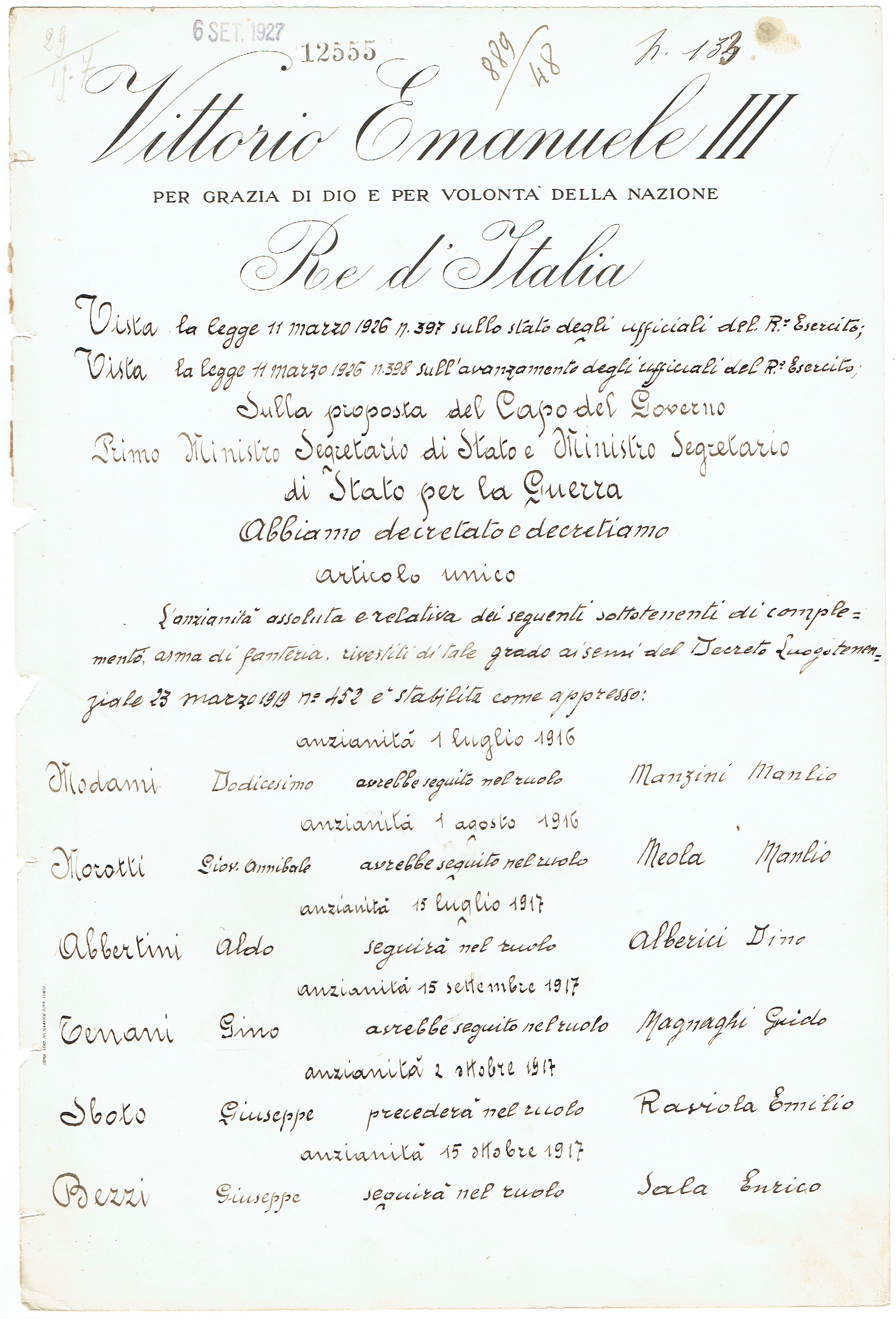 Document signed by Mussolini and King Vittorio Emanuele III. by ...