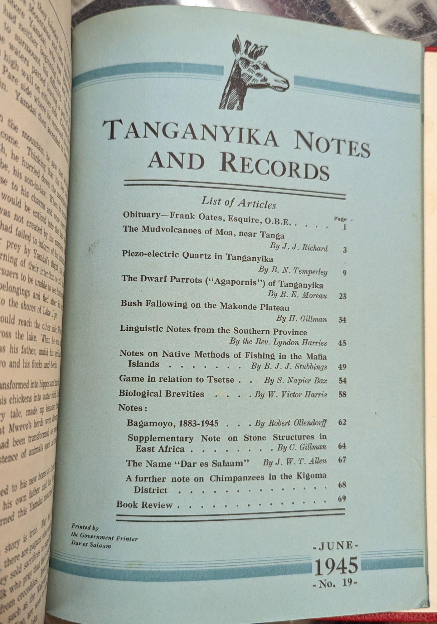 Bound copies of Tanganyika Notes and Records, Nos. 19-22 by E. Lewis ...