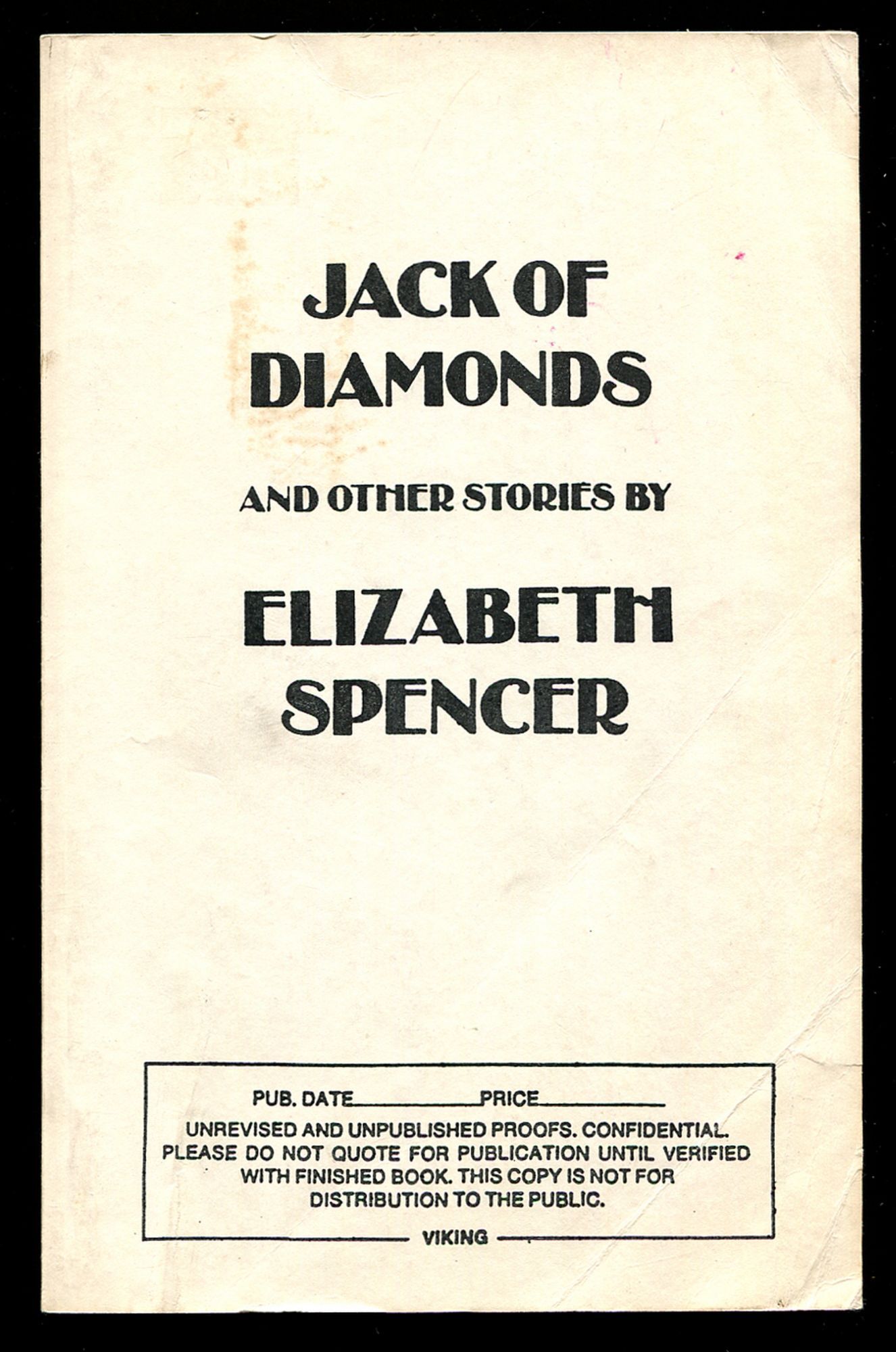 Jack of Diamonds and Other Stories by SPENCER, Elizabeth: Very Good ...